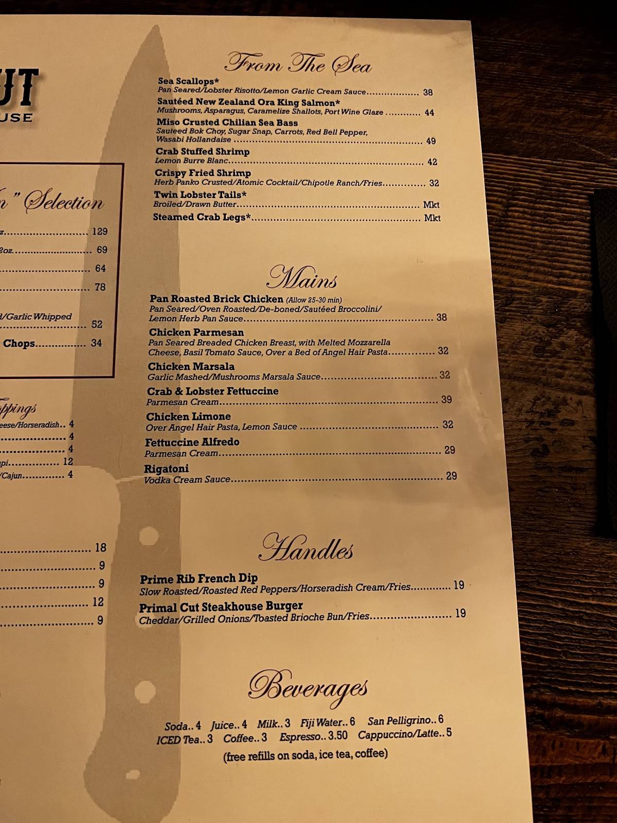 Menu at The Primal Cut steakhouse, Tinley Park