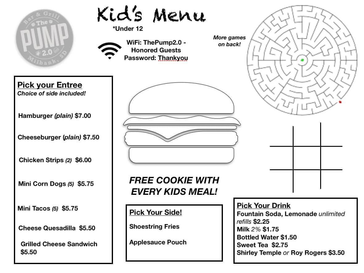 Menu At The Pump 2 0 Pub Bar Milbank