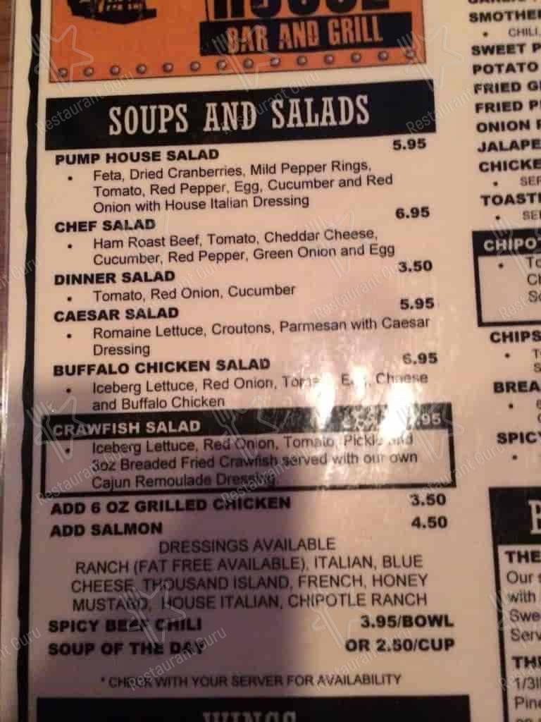 Menu at The Pump House Bar & Grill, Wood River