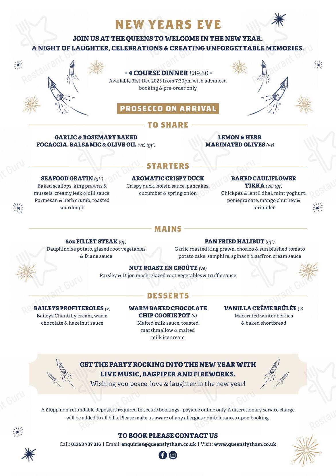 Menu at The Queens Hotel pub & bar, Lytham Saint Annes