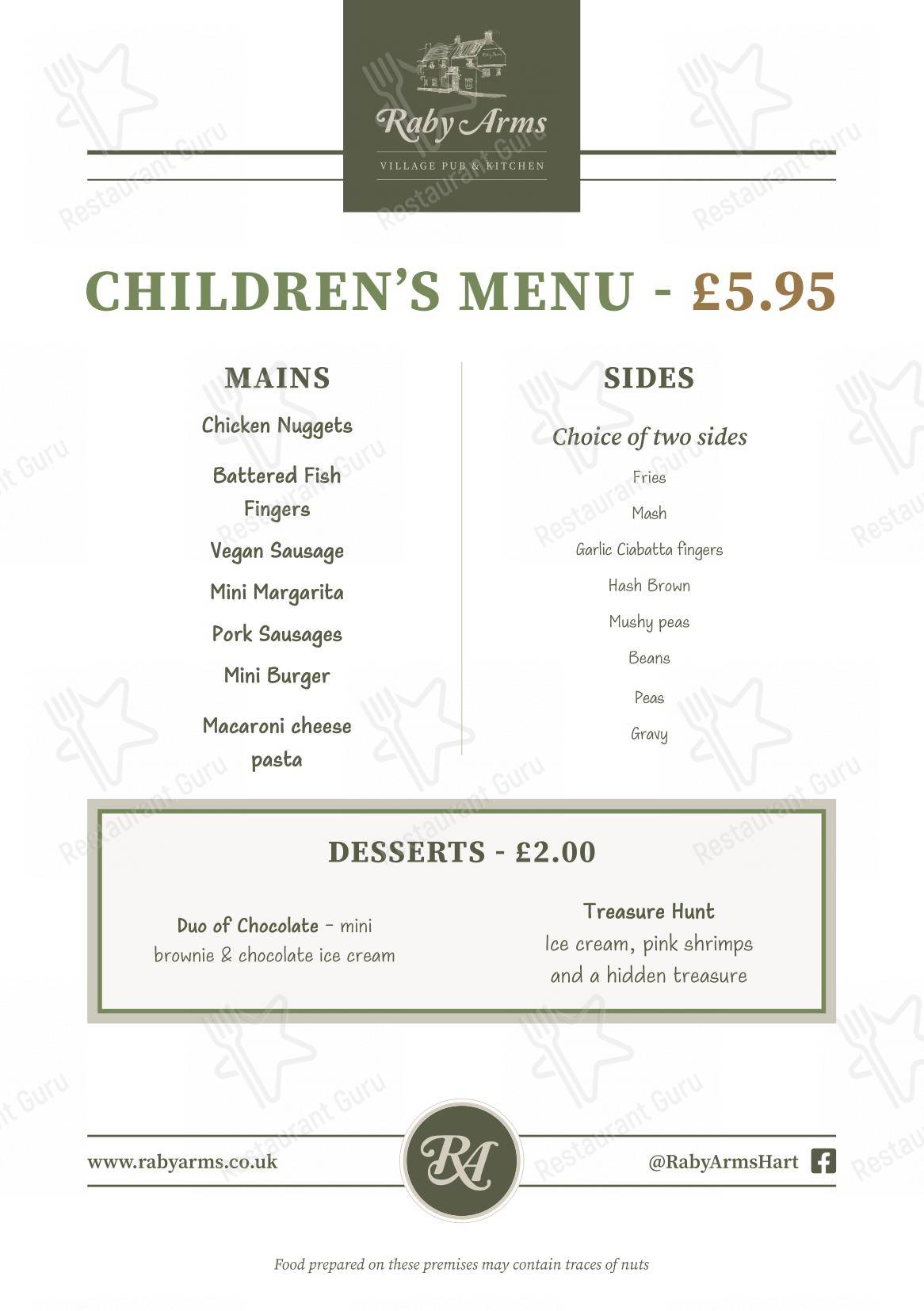 Menu at The Raby Arms - Village Pub and Kitchen, Hartlepool, Front St