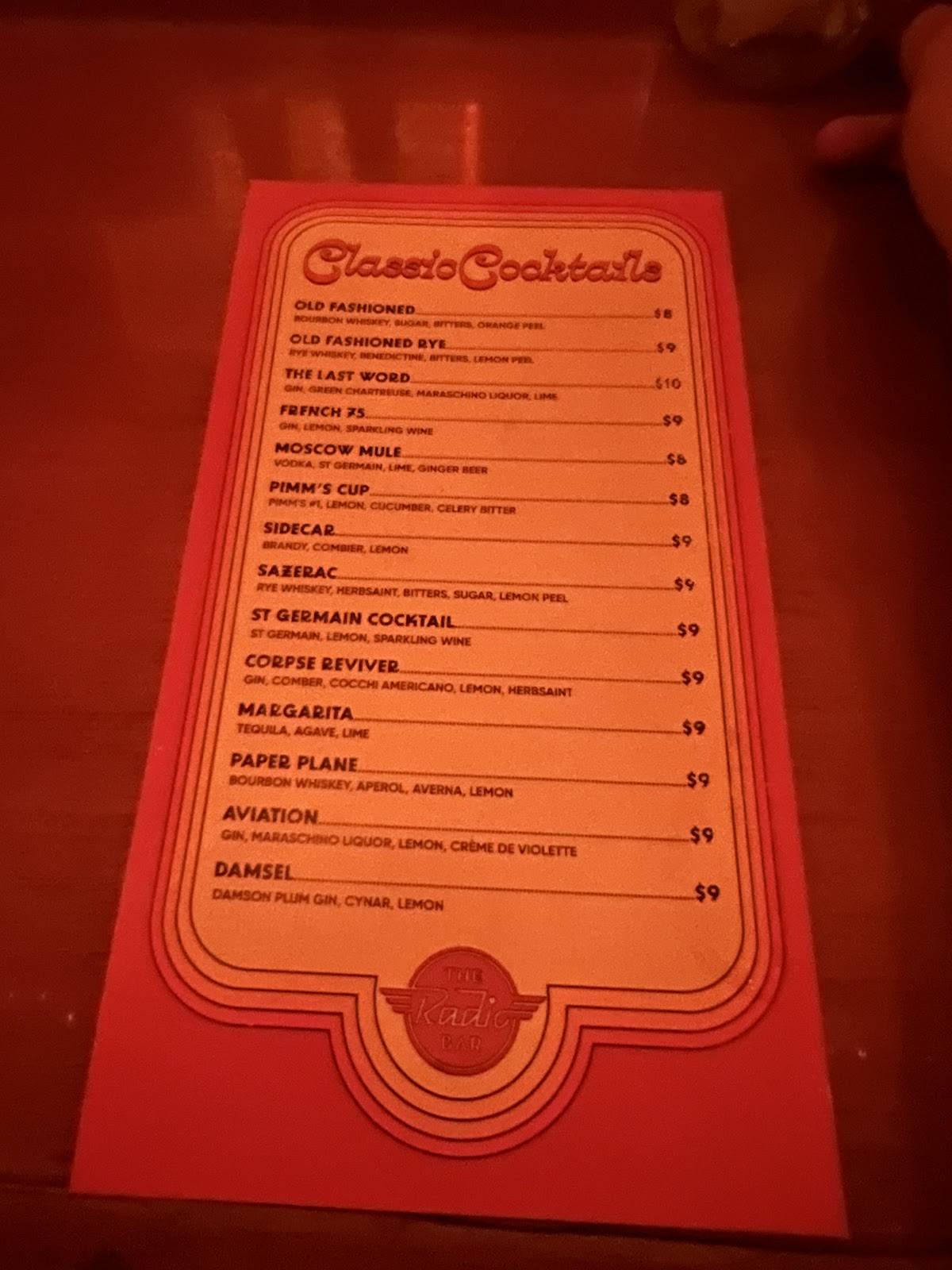 Carta de The Radio Bar, Baton Rouge