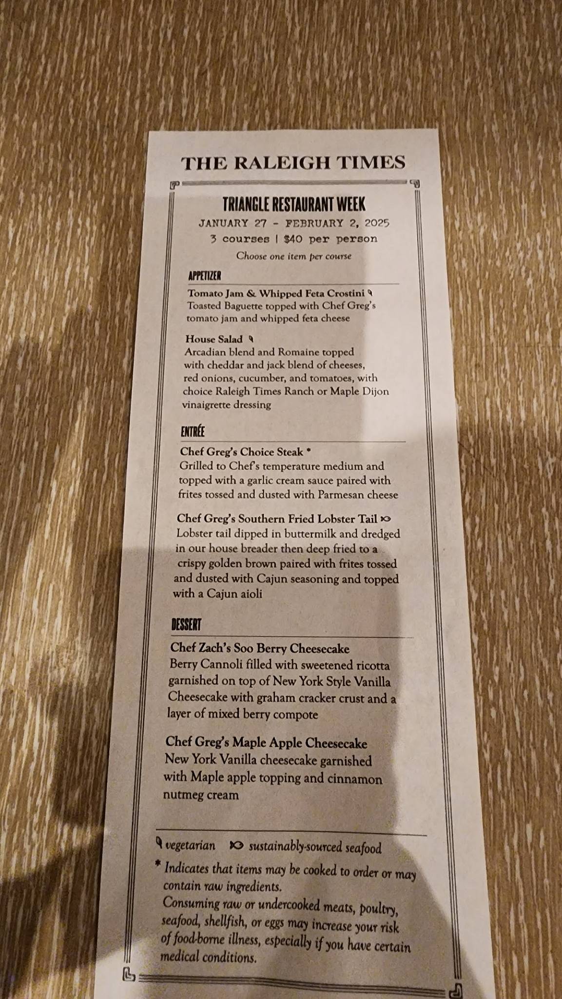 Menu at The Raleigh Times pub & bar, Raleigh