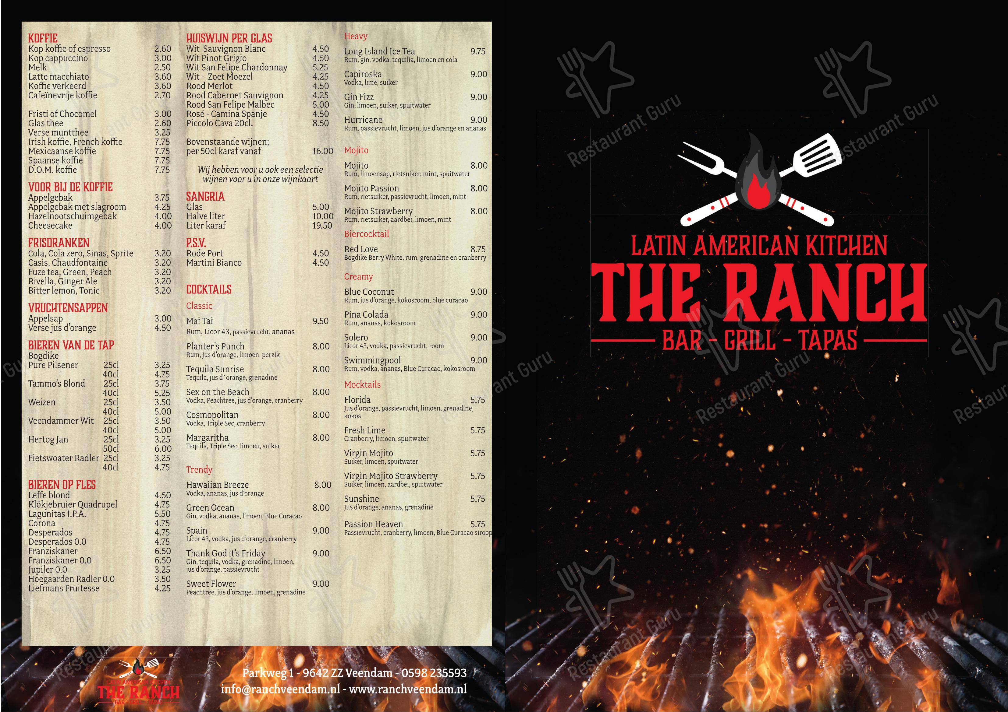 Menu at The Ranch, Veendam