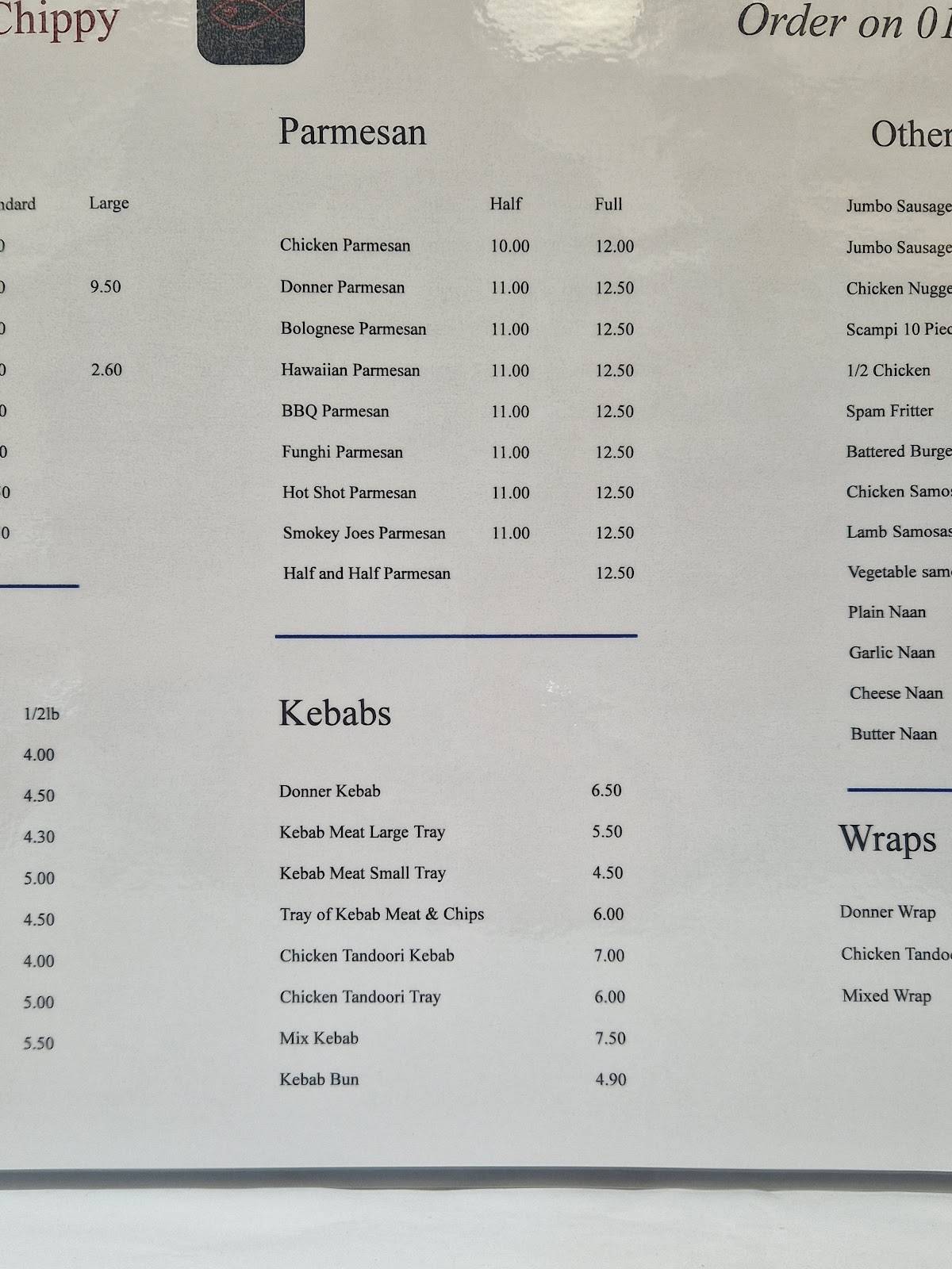 Menu at The Red Rose Chippy, Stockton-on-Tees
