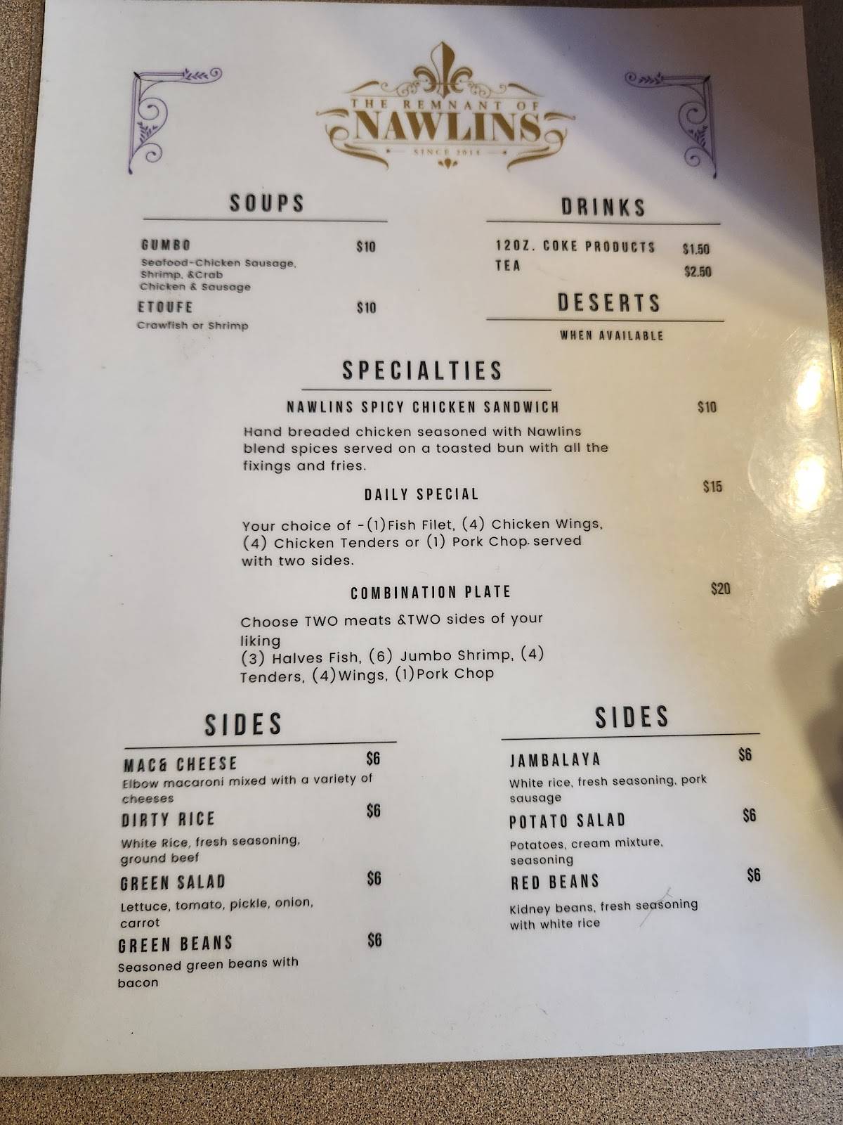 Menu at The Remnant Of Nawlins restaurant, Bryan