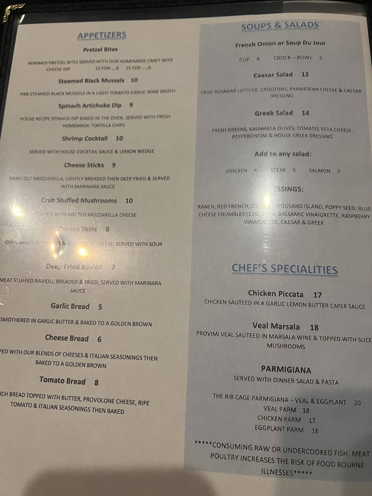 Menu at The Rib Cage steakhouse, Maumee
