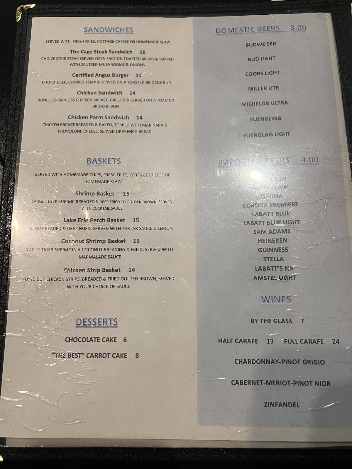 Menu at The Rib Cage steakhouse, Maumee