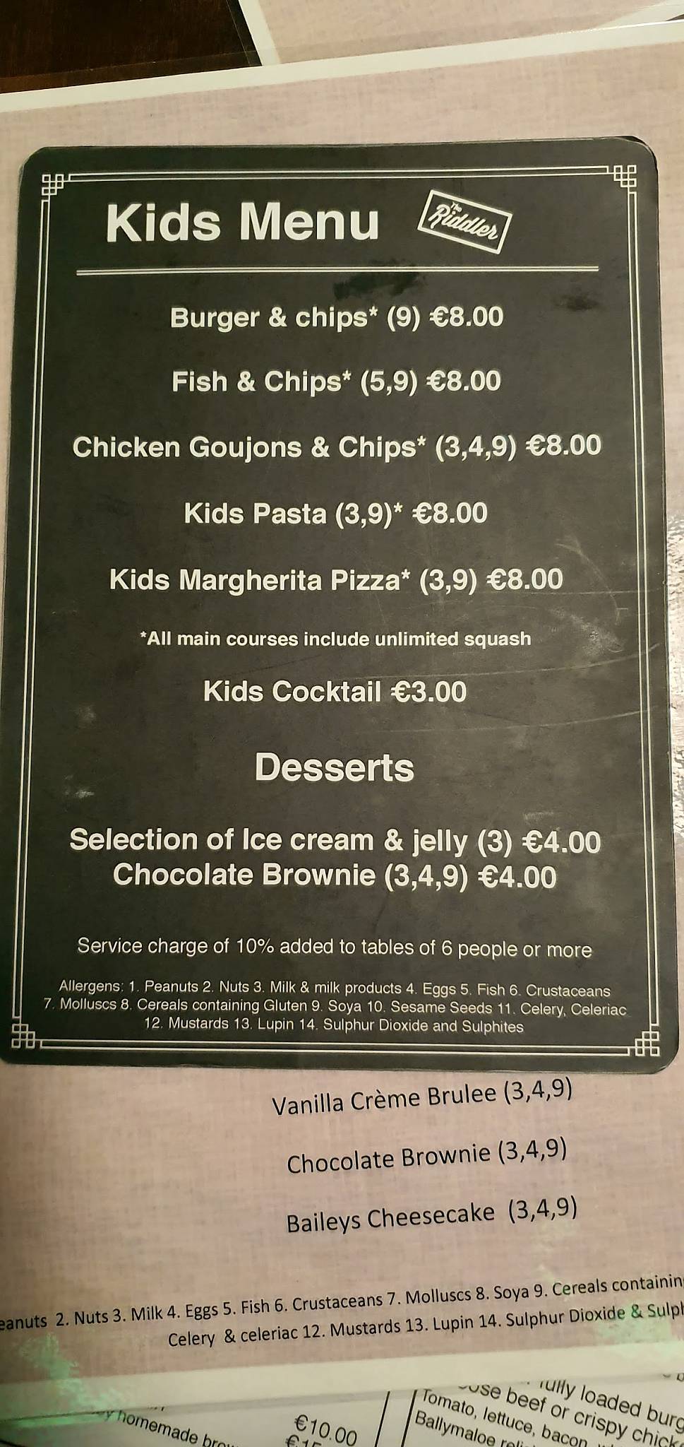 Menu at The Riddler Restaurant, Dublin