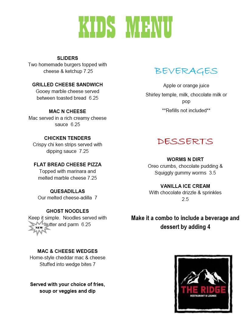 Menu at The Ridgeview Restaurant & Lounge, Grande Cache