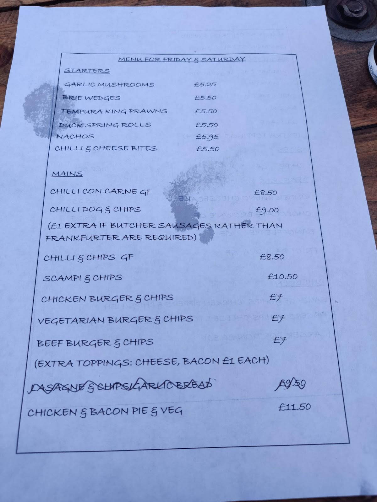 Menu at The Rising Sun pub & bar, Isleham
