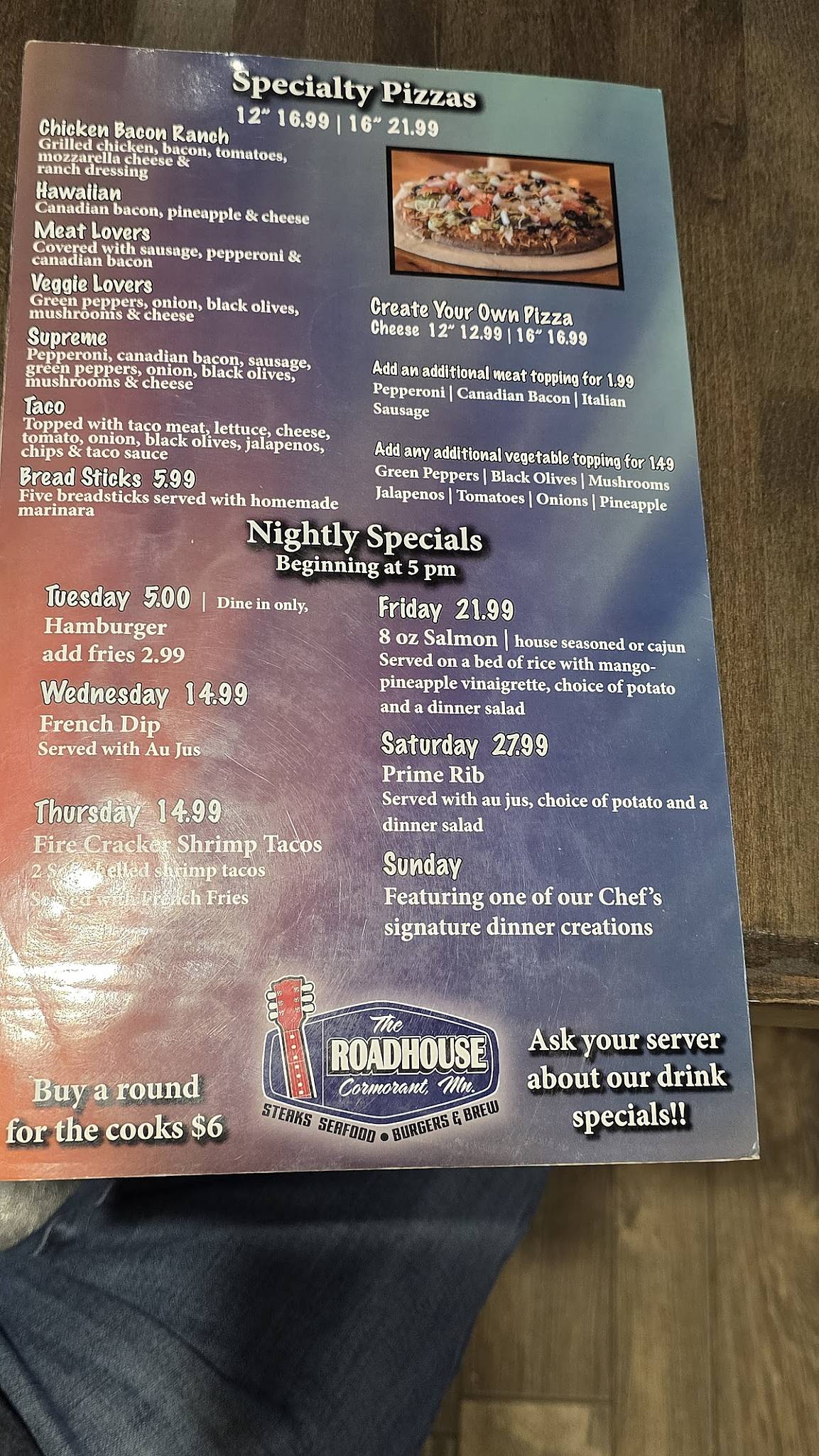 Menu At The Roadhouse Pub Bar Cormorant Co Hwy 5