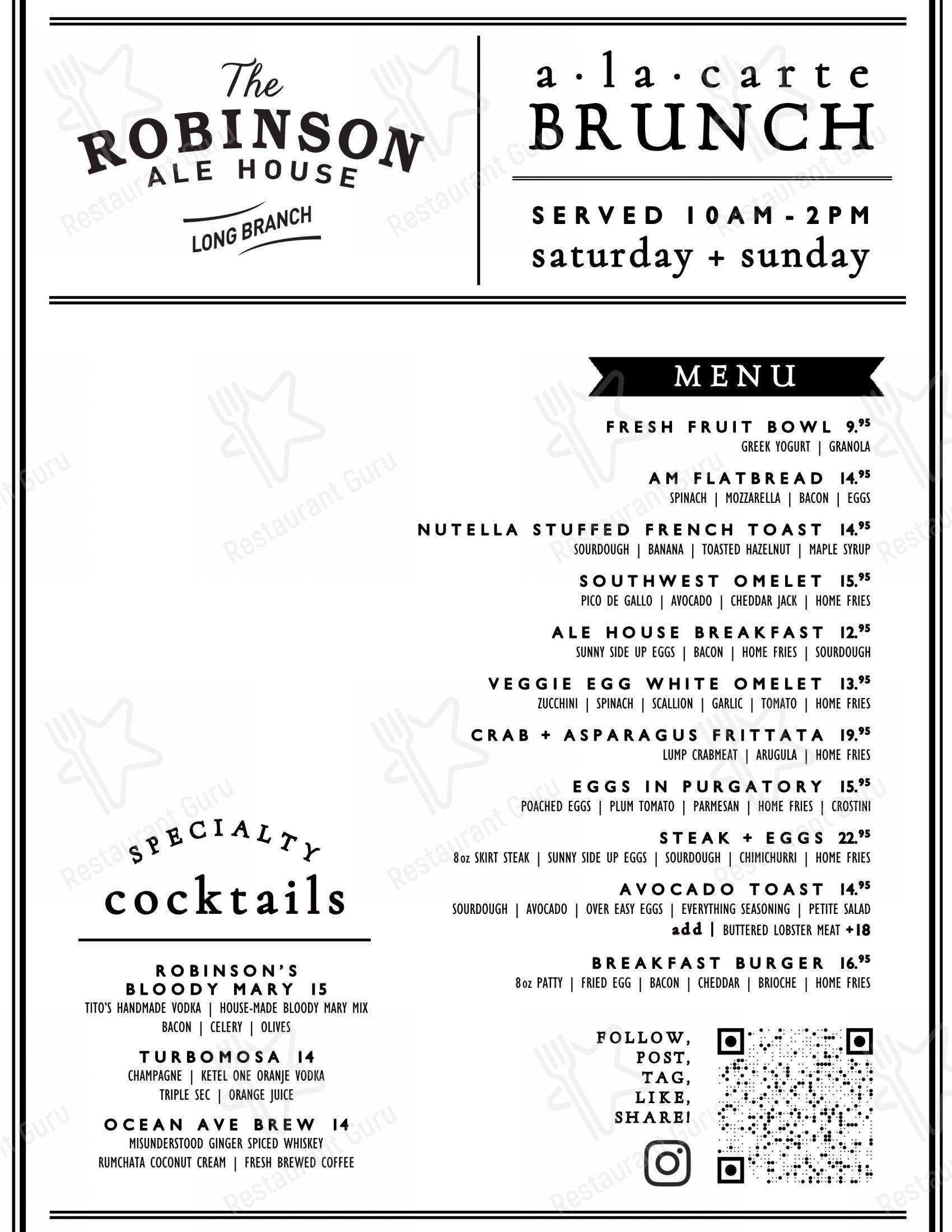 Menu at The Robinson Ale House - Long Branch pub & bar, Long Branch