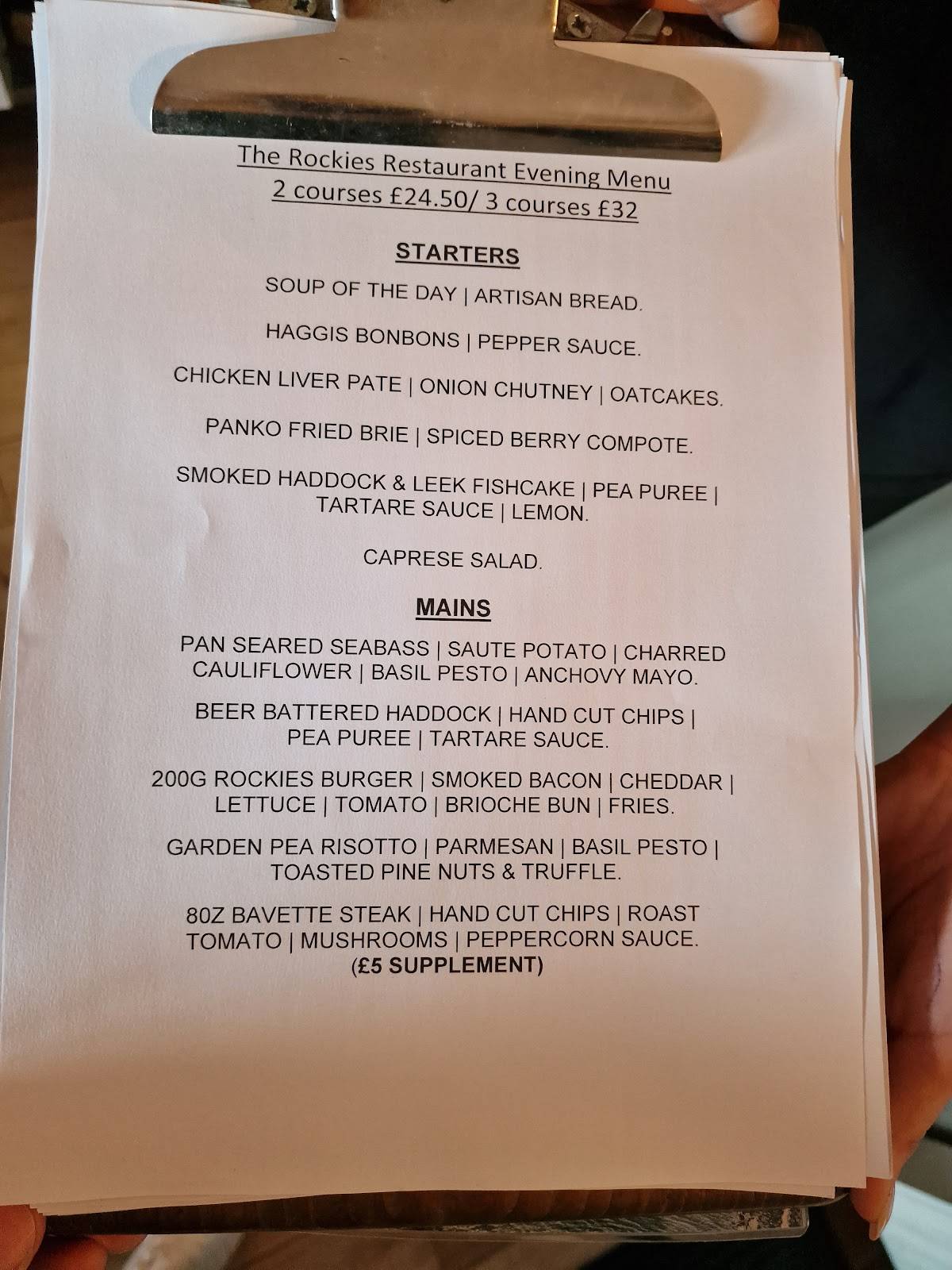 Menu at The Rockies Restaurant, Anstruther