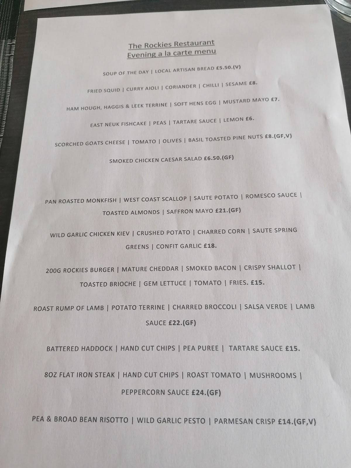 Menu at The Rockies Restaurant, Anstruther
