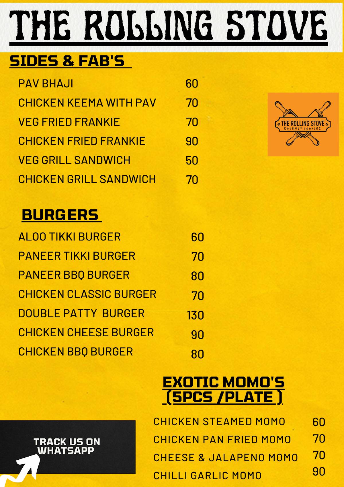 Menu at The Rolling Stove, Nagaon