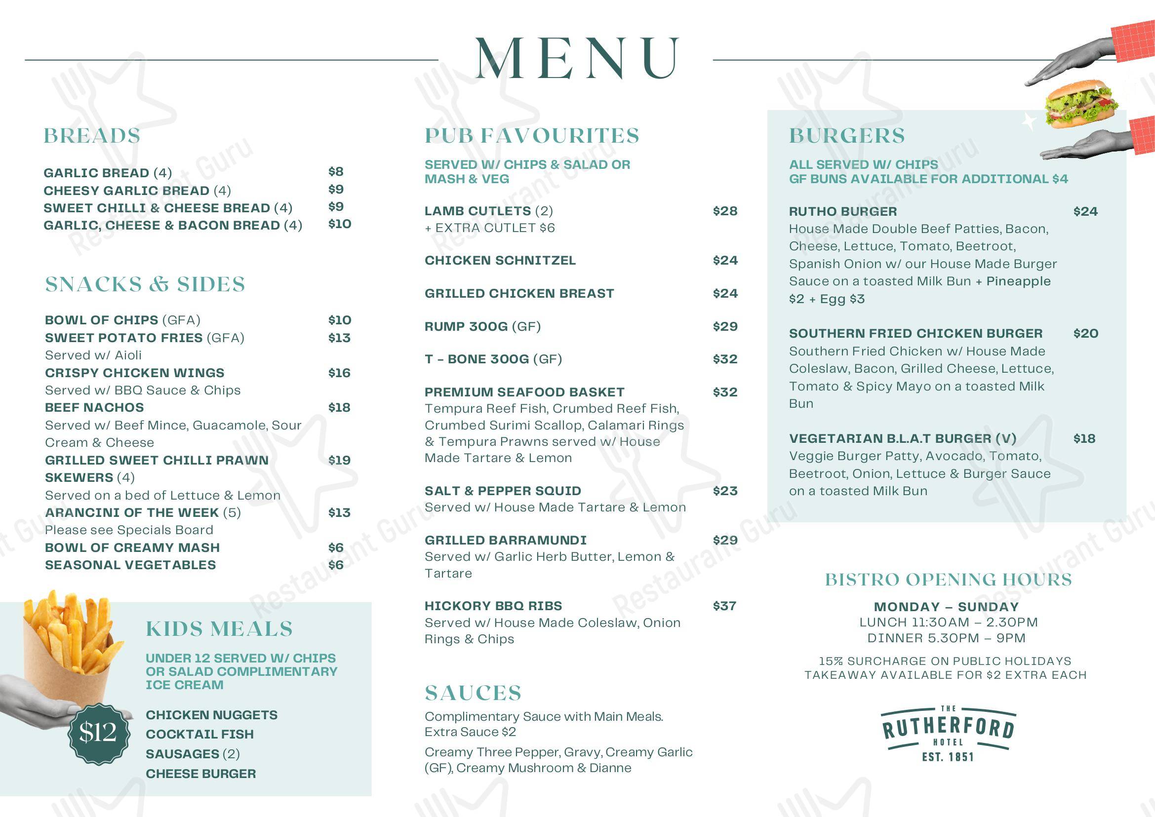 Menu at The Rutherford Hotel pub & bar, Rutherford