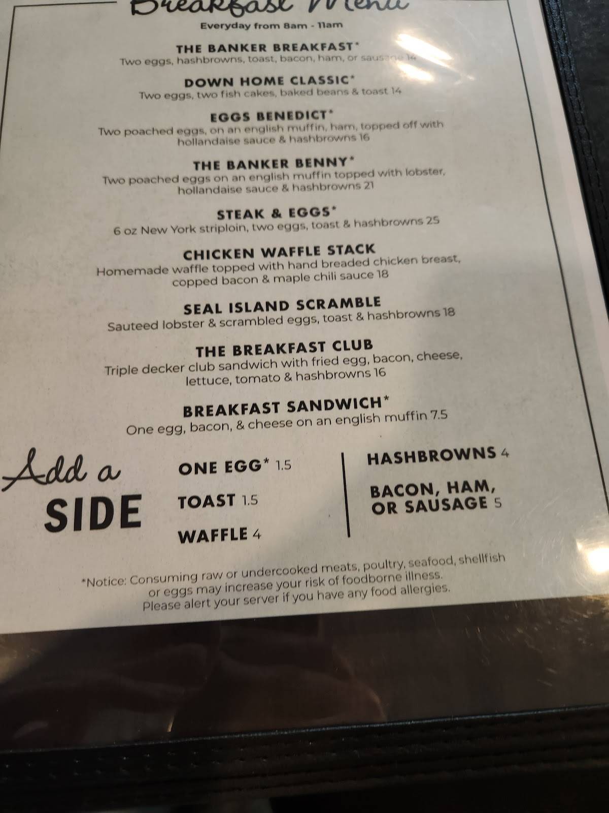 Carta de The Salt Banker Cafe, Clark's Harbour