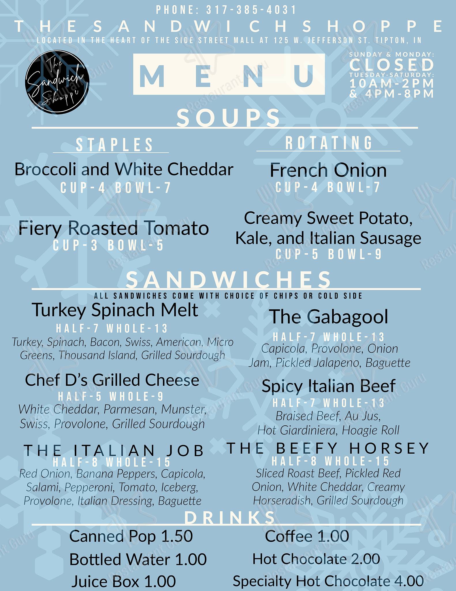 Menu at The Sandwich Shoppe cafe, Tipton