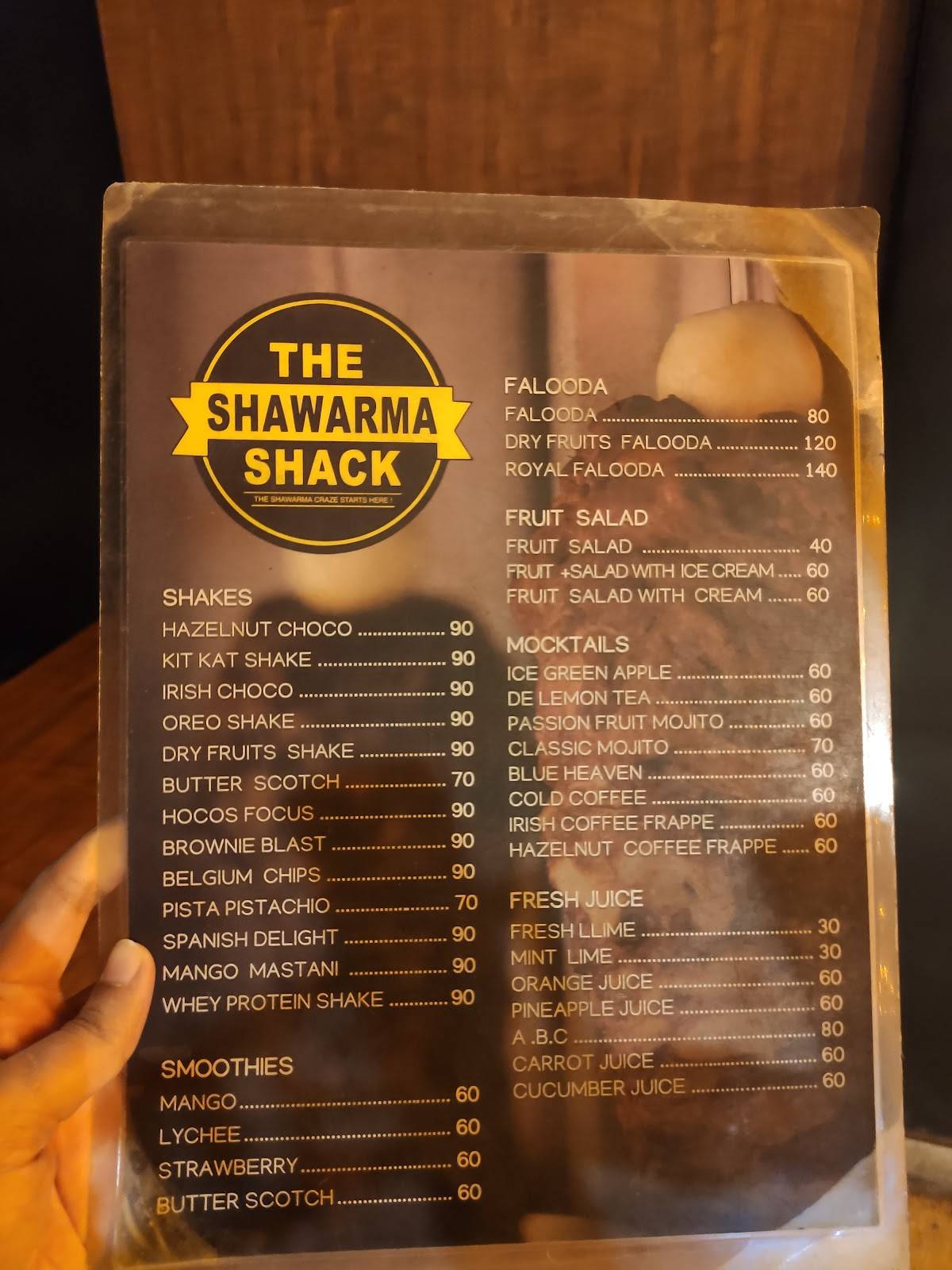 Menu at The Shawarma Shack, Thrissur