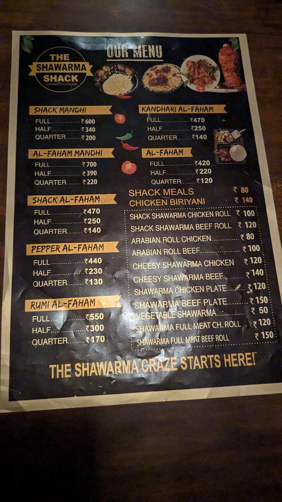 Menu at The Shawarma Shack, Thrissur