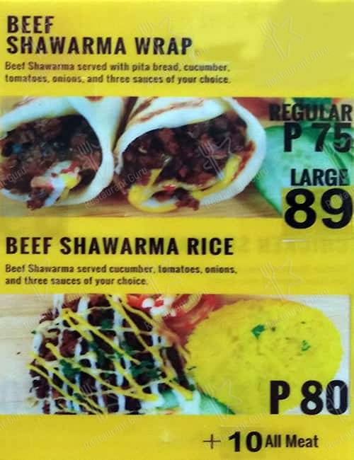 Menu at The Shawarma Shack restaurant, Parañaque, Fifth Floor