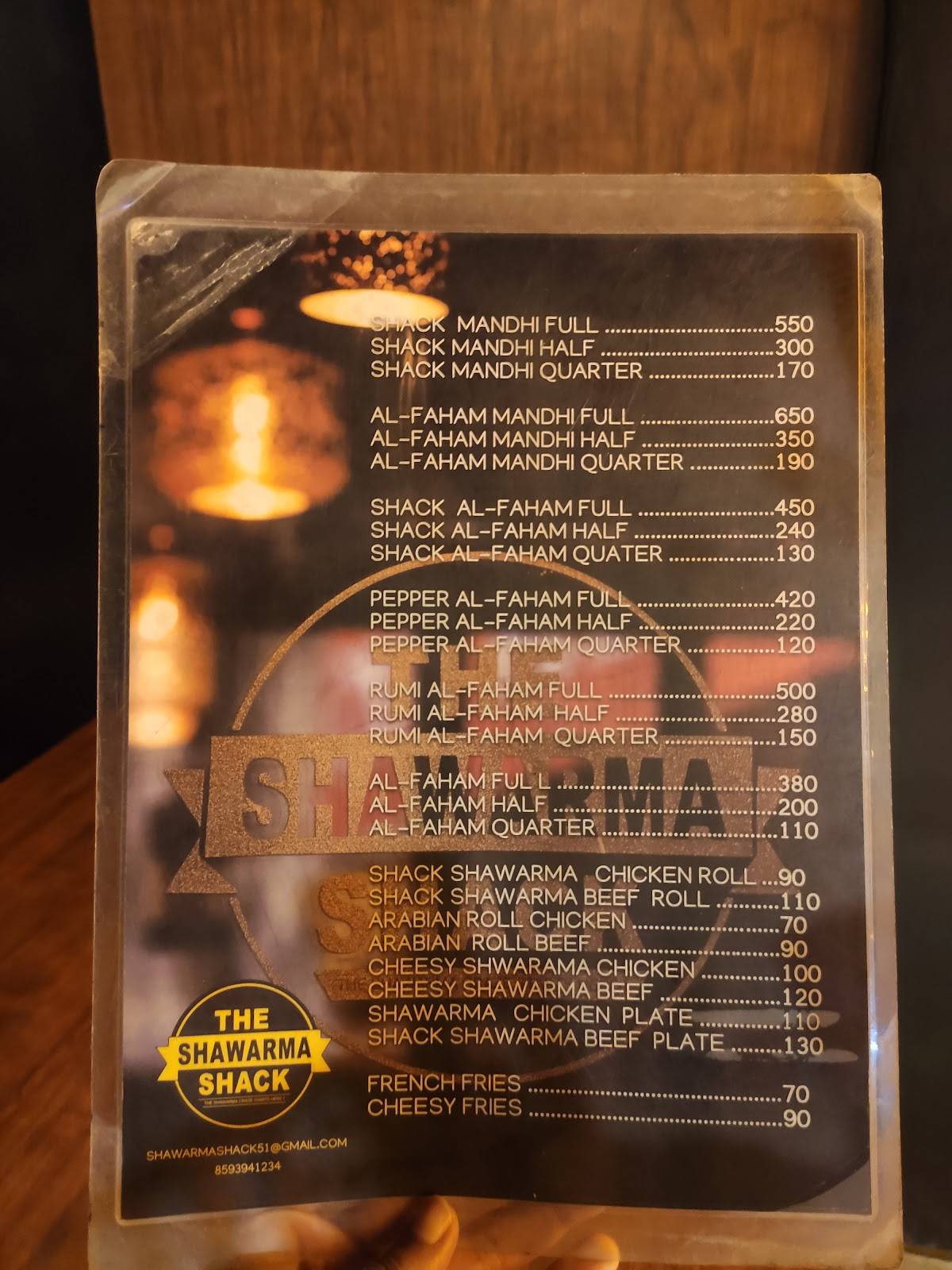 Menu at The Shawarma Shack, Thrissur