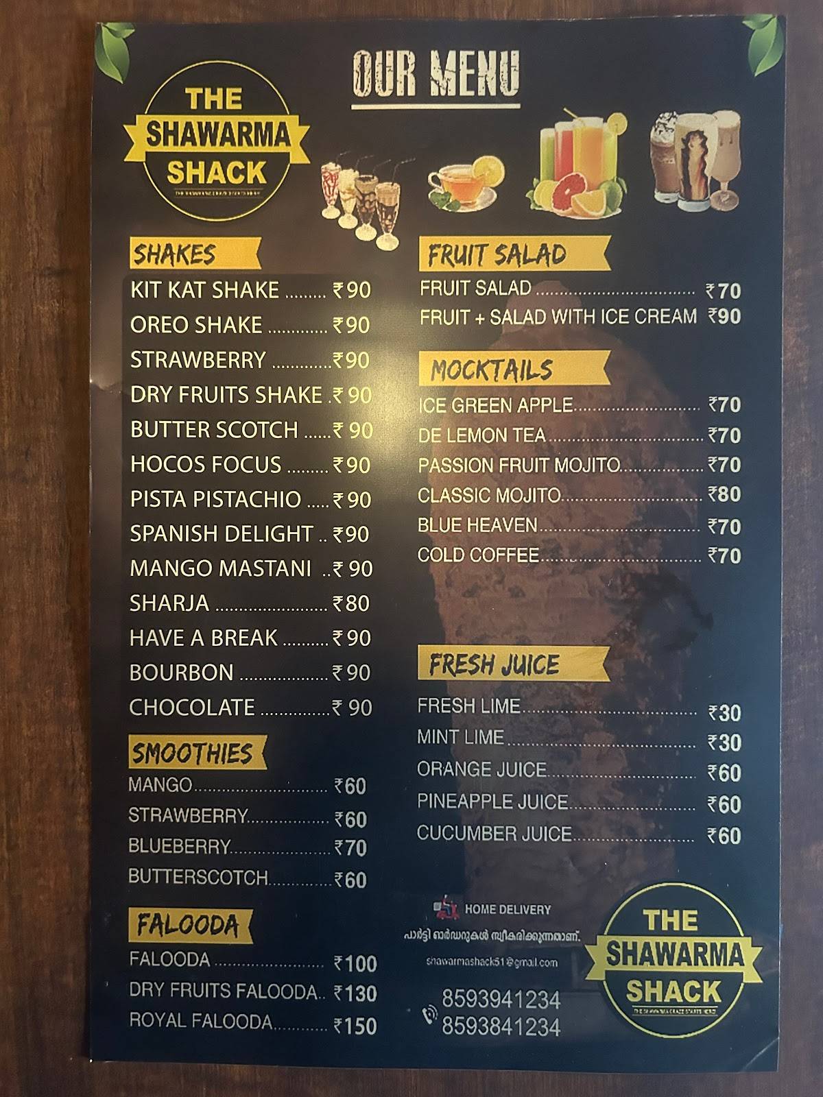 Menu at The Shawarma Shack, Thrissur