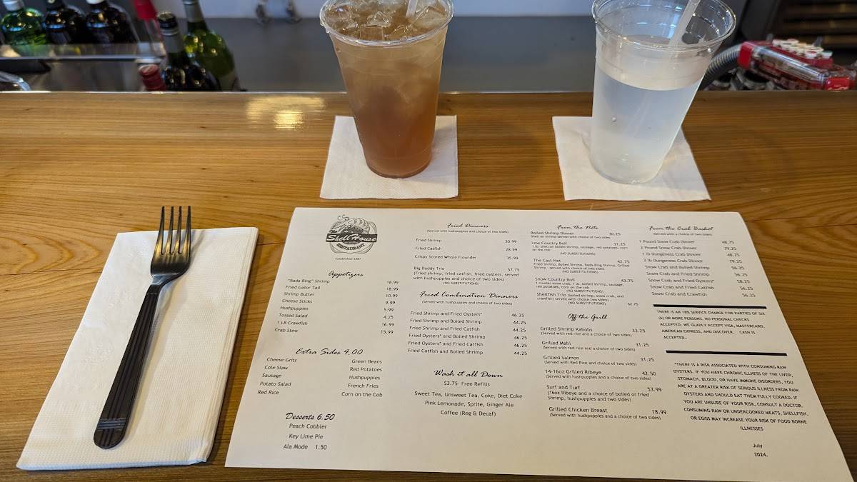 Menu at The ShellHouse Seafood Restaurant, Savannah