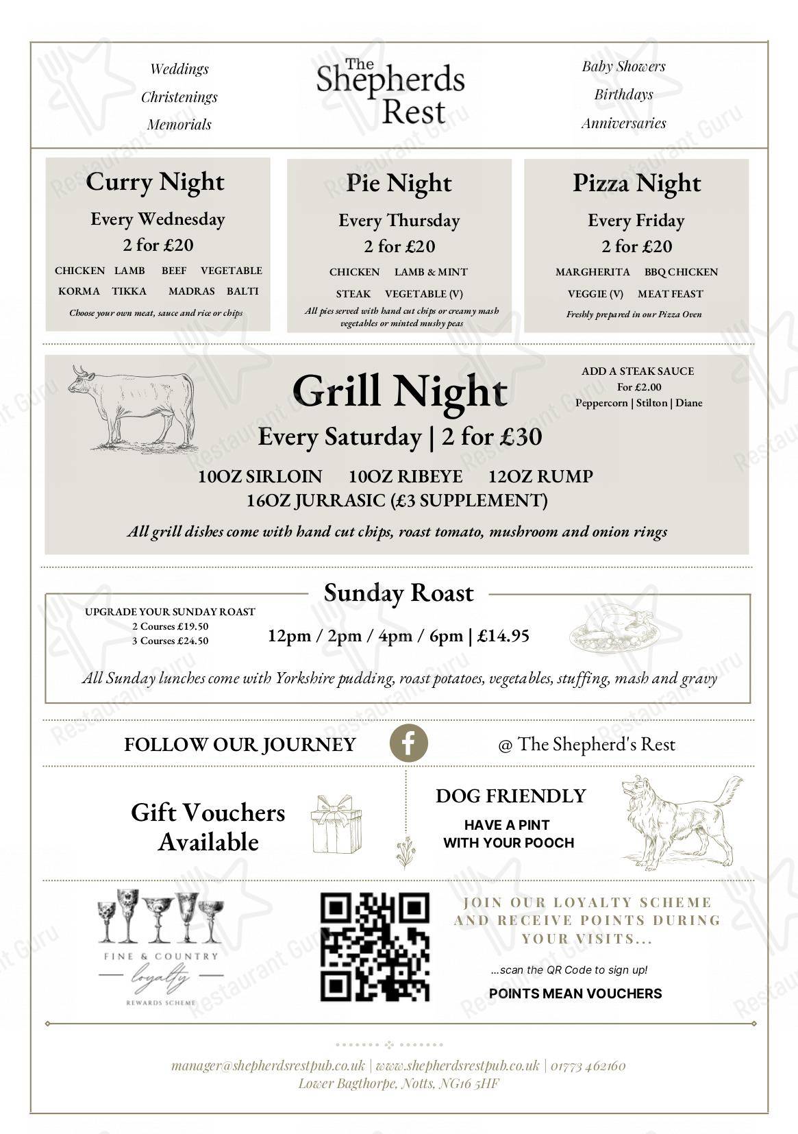 Menu at The Shepherds Rest pub & bar, Nottingham, Lower Bagthorpe