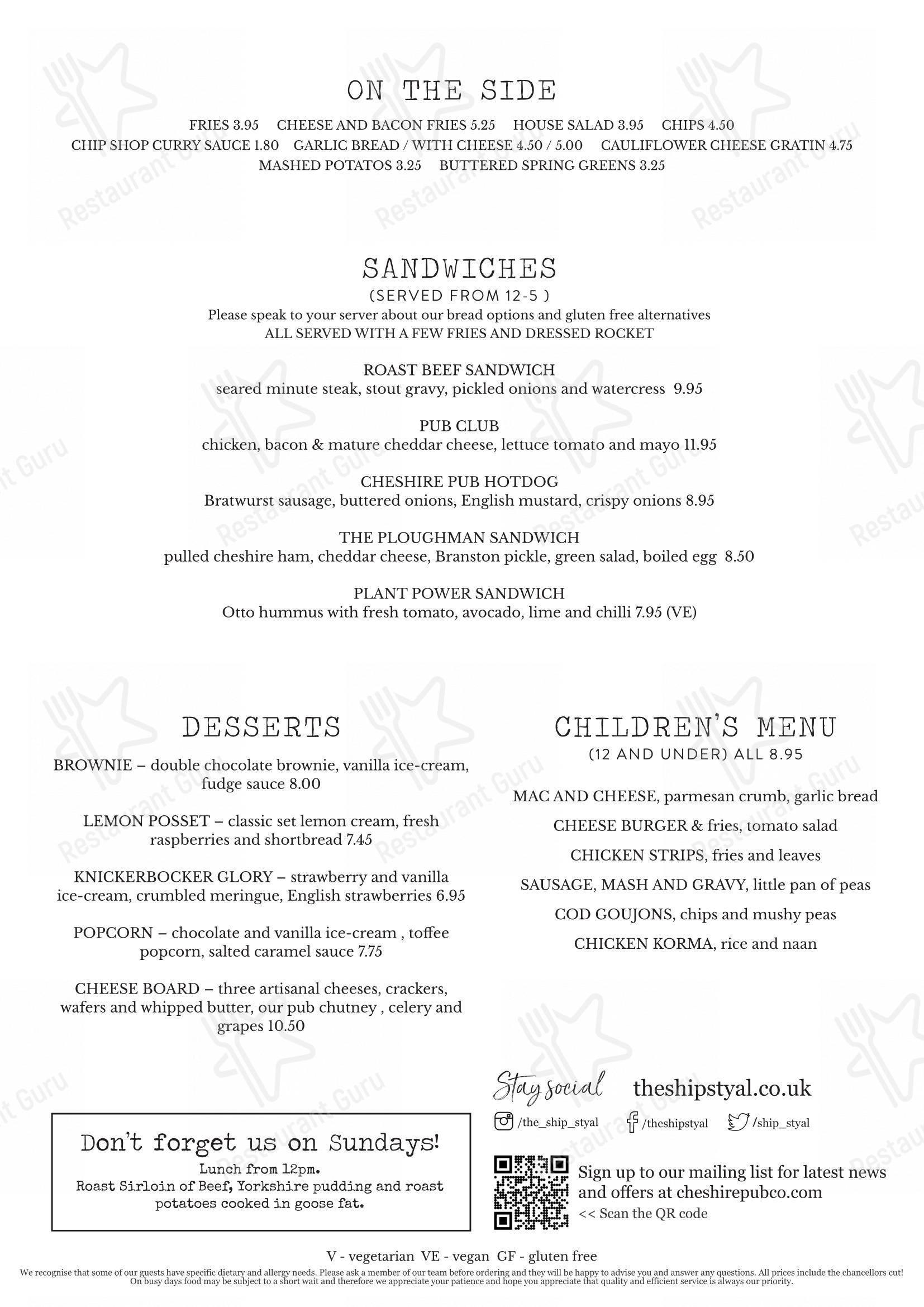 Menu at The Ship Styal pub & bar, Styal, Altrincham Rd