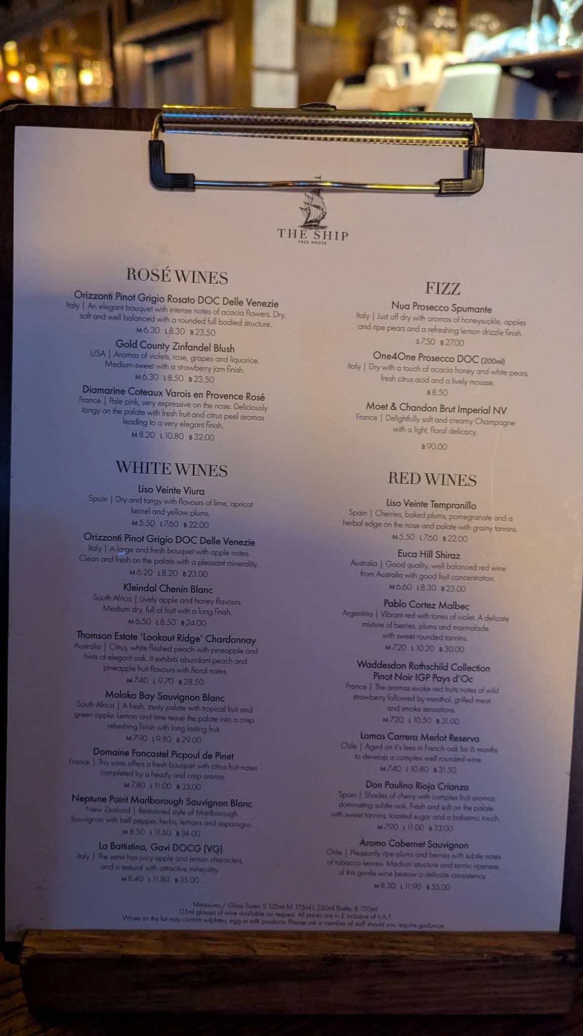 Menu at The Ship pub & bar, London, 68 Borough Rd