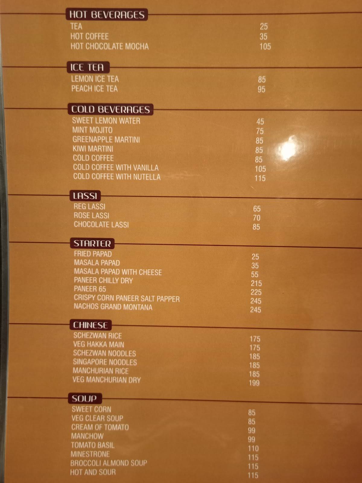 Menu at The Skylight Cafe, Ahmedabad