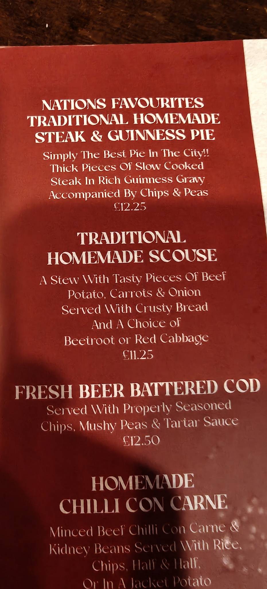 Menu at The Slaughter House pub & bar, Liverpool, 13-15 Fenwick St