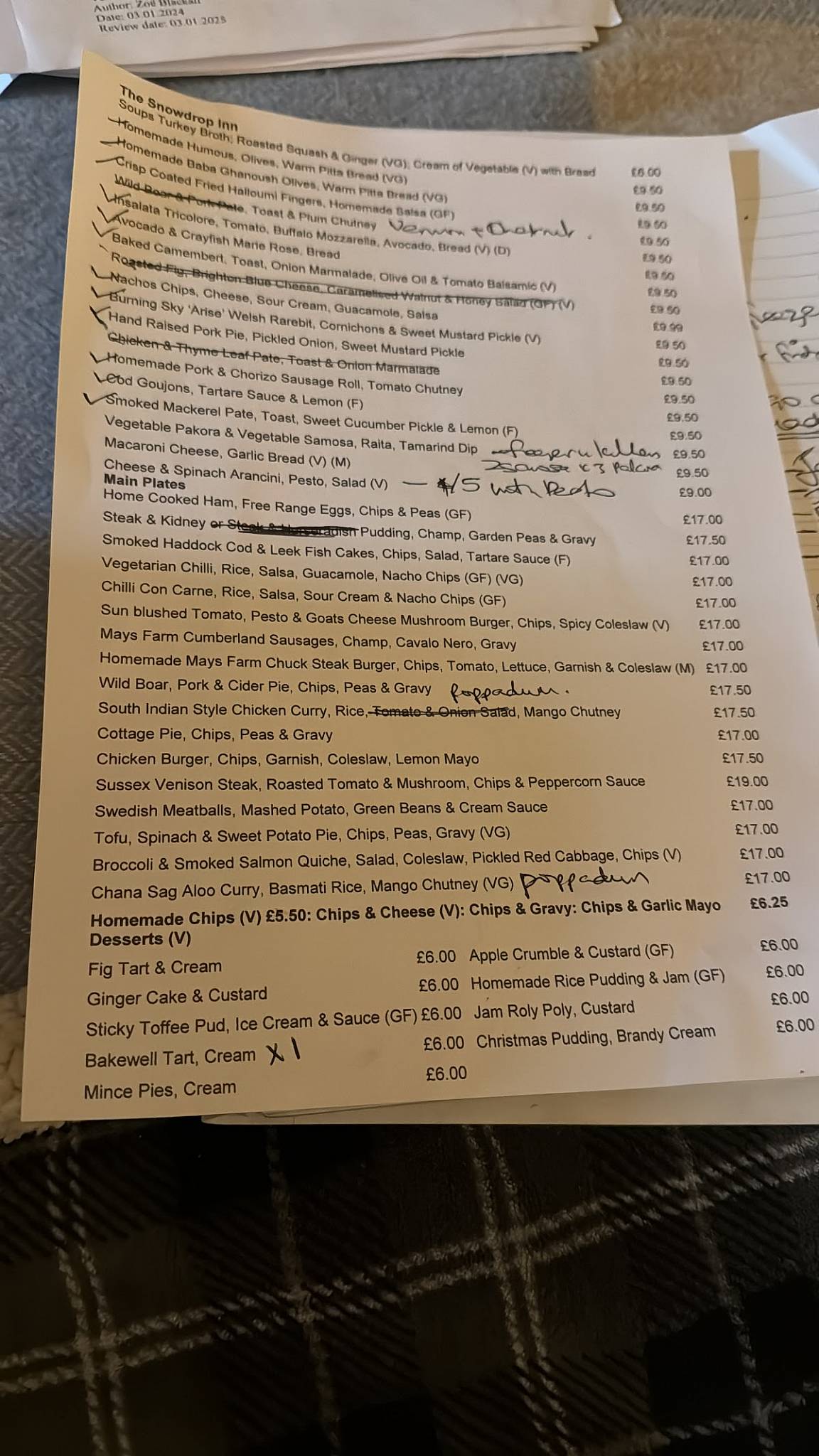 Menu at The Snowdrop Inn, Lewes pub & bar, Lewes, 119 South St