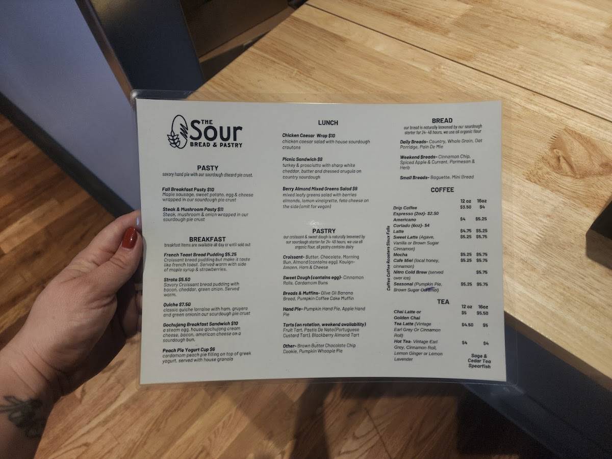 Menu at The Sour restaurant, Rapid City