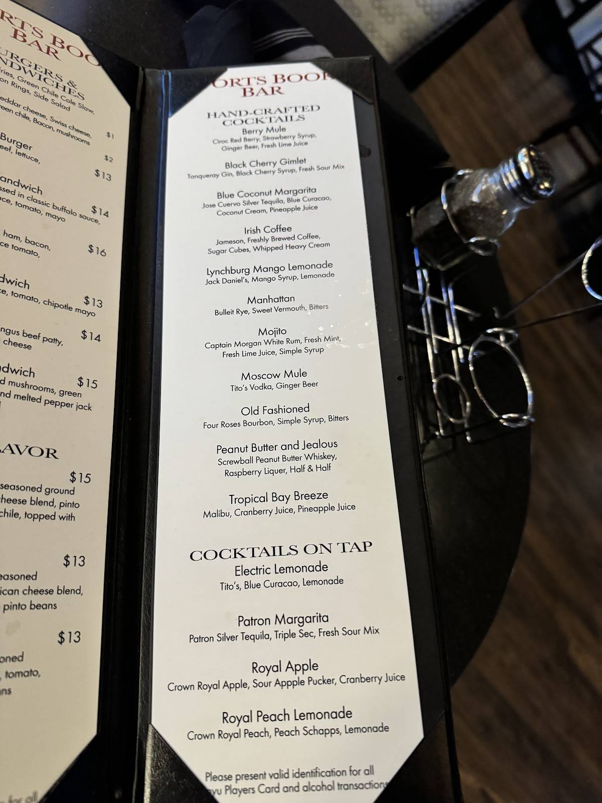 Menu at The Sports Book Bar, Española