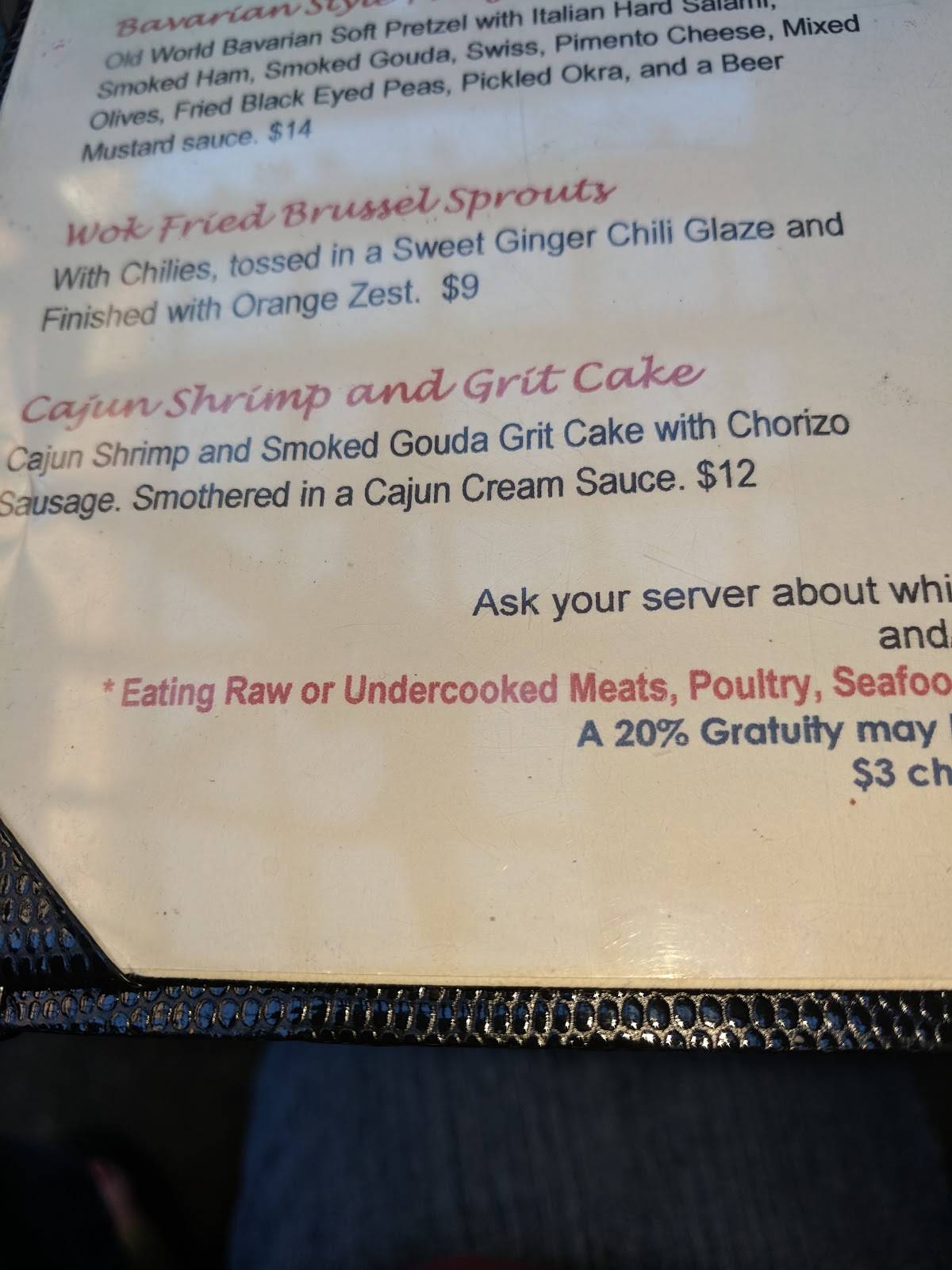 Menu at The Square Root restaurant, Brevard