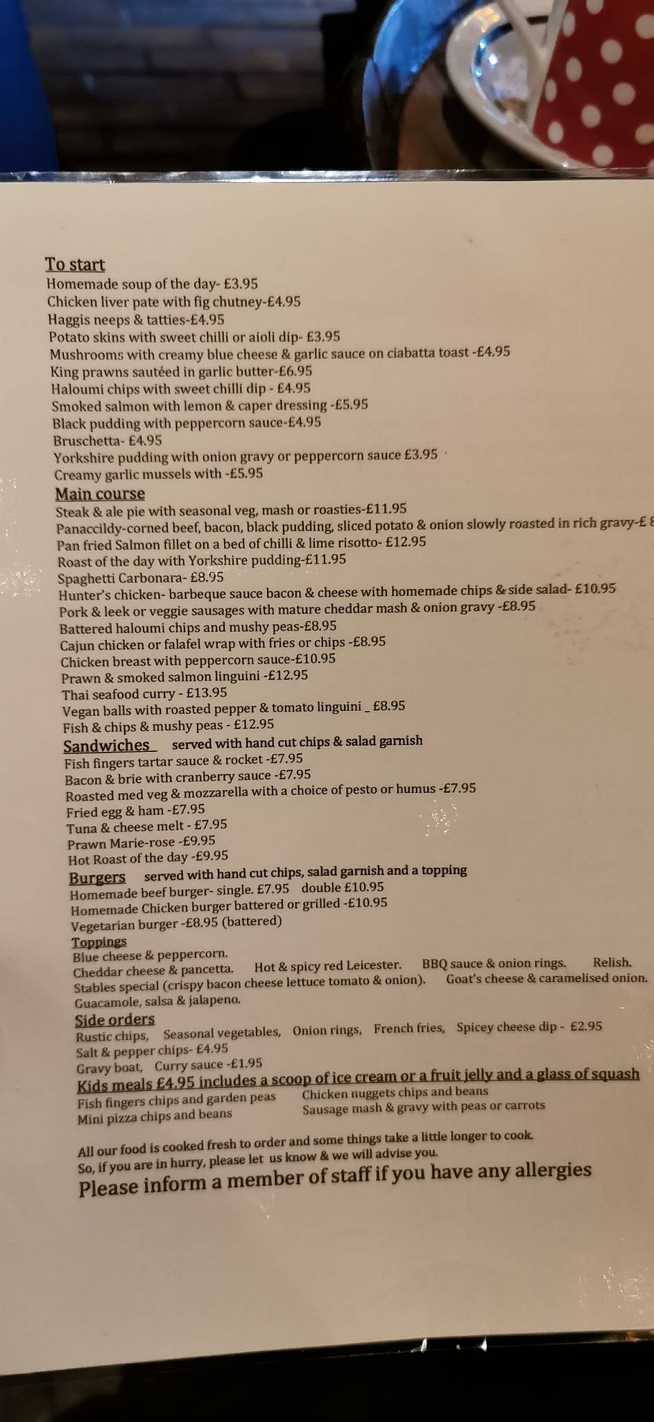 Menu at The Stables Pub & Eatery, Houghton le Spring