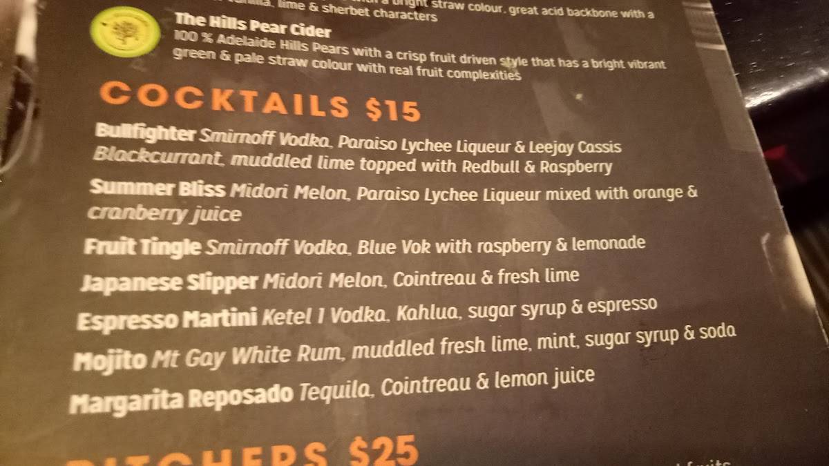 Menu at The Strand Hotel pub & bar, Yeppoon