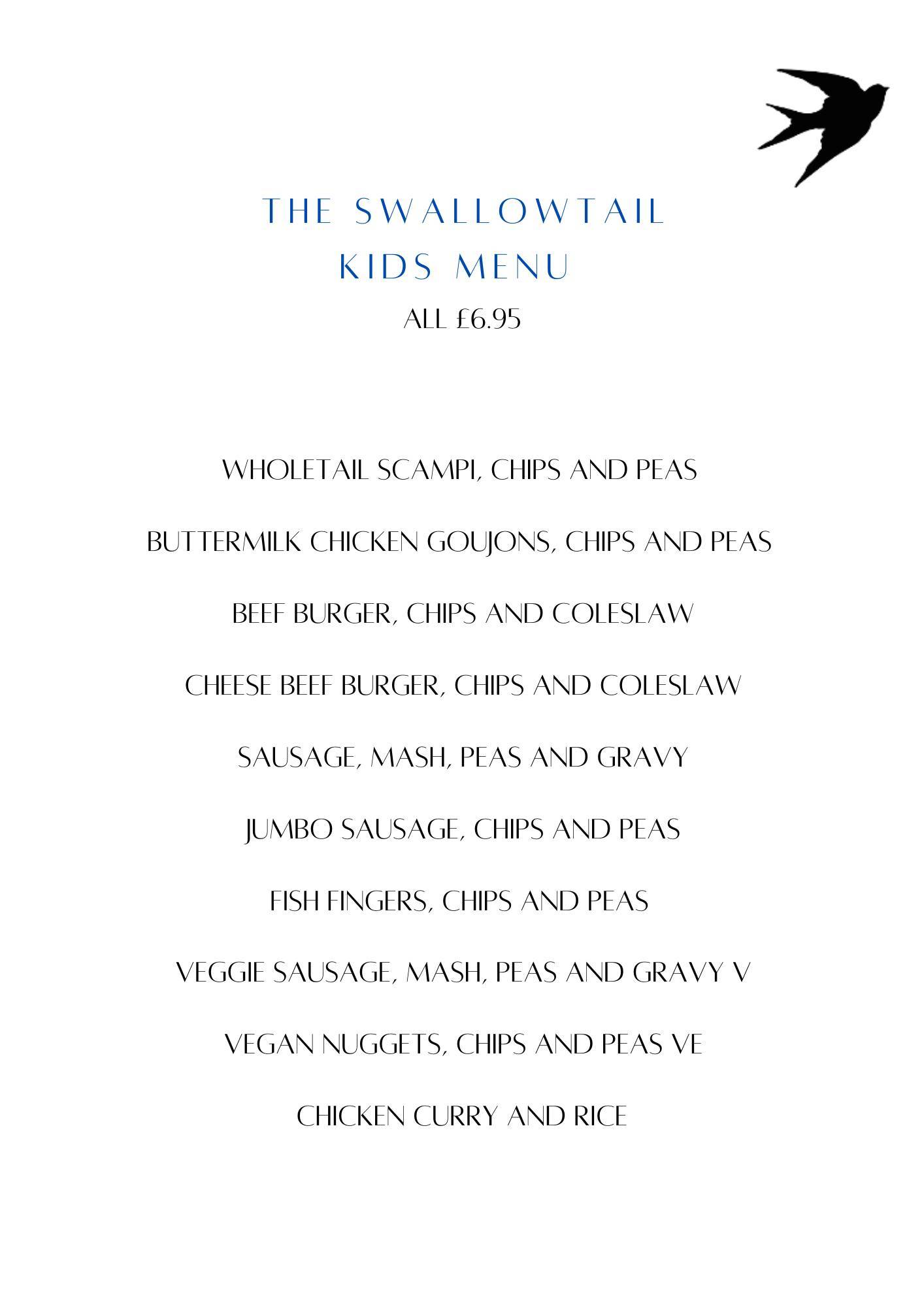 Menu at The Swallowtail restaurant, Burnham-on-Crouch
