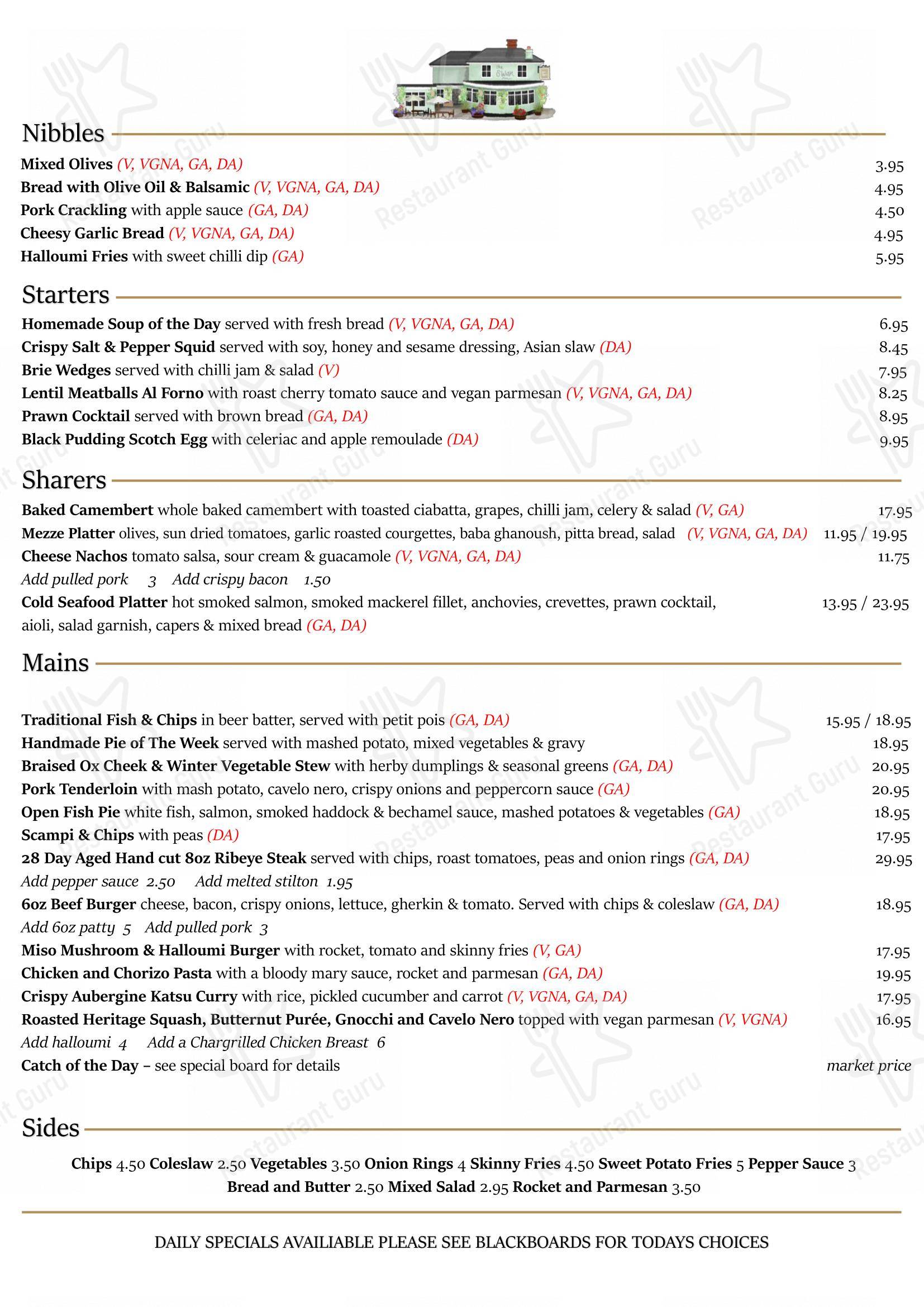 Menu at The Swan pub & bar, Ipswich, Westerfield Rd