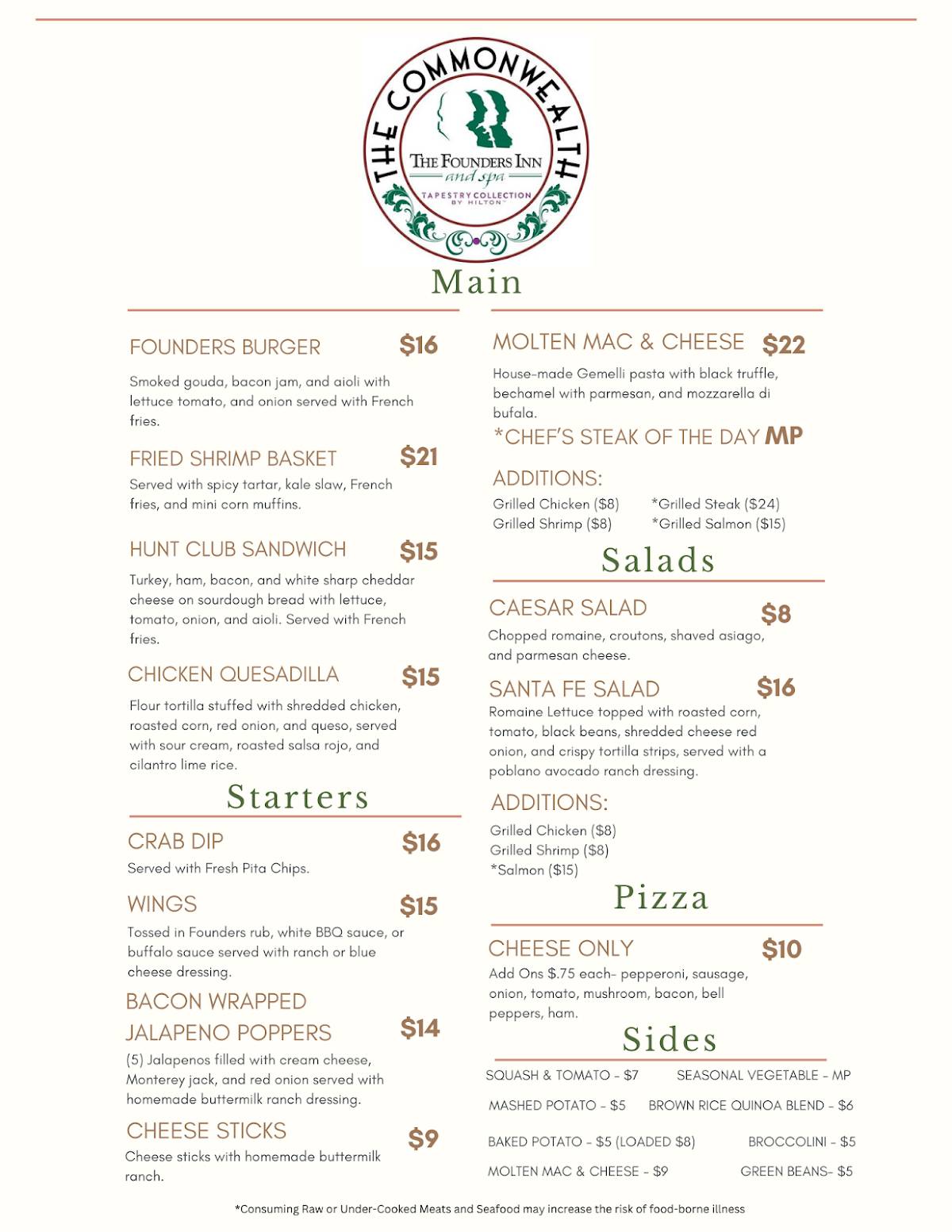 Menu at The Swan Terrace restaurant, Virginia Beach, Indian River Rd