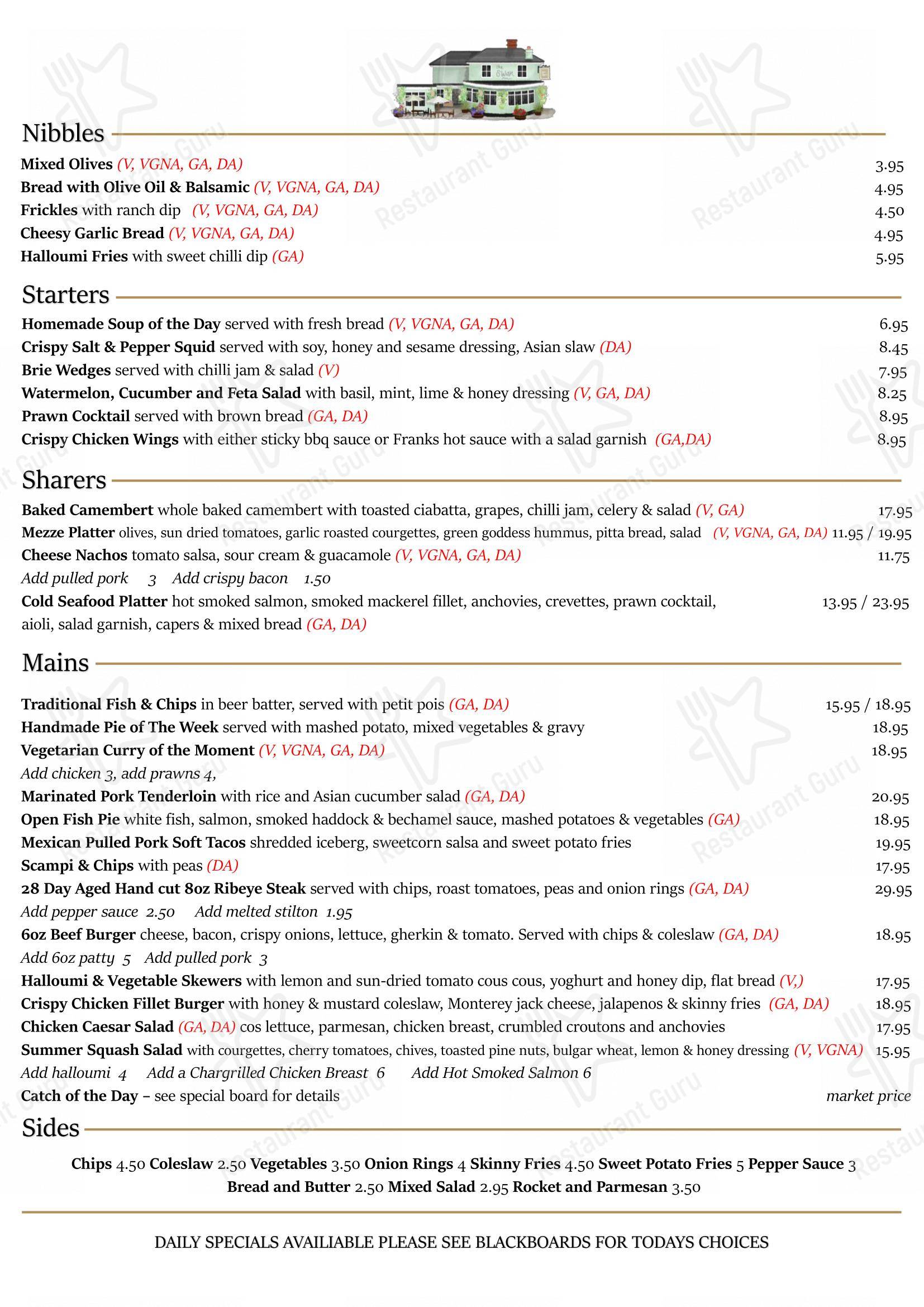 Menu at The Swan pub & bar, Ipswich, Westerfield Rd