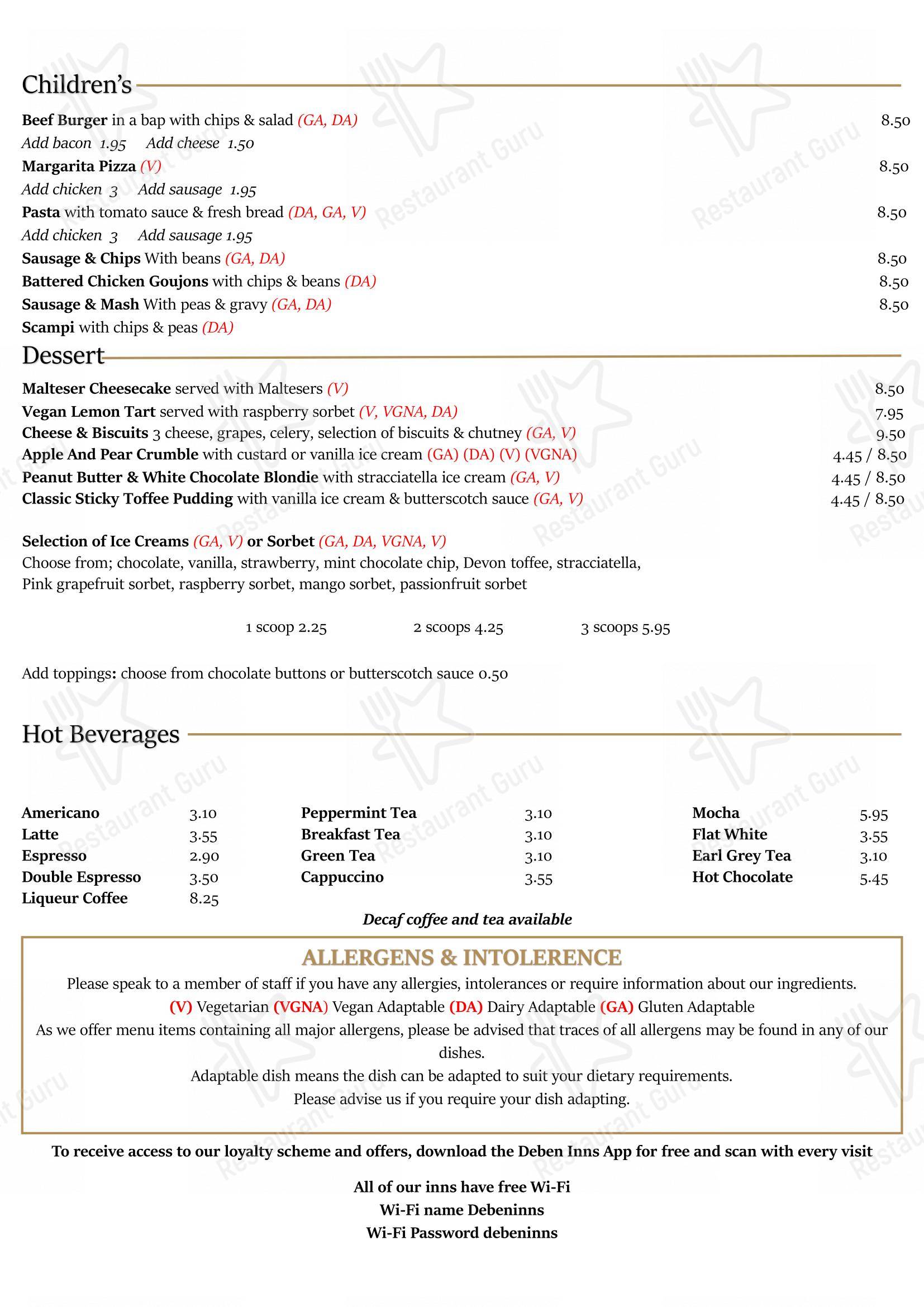 Menu at The Swan pub & bar, Ipswich, Westerfield Rd