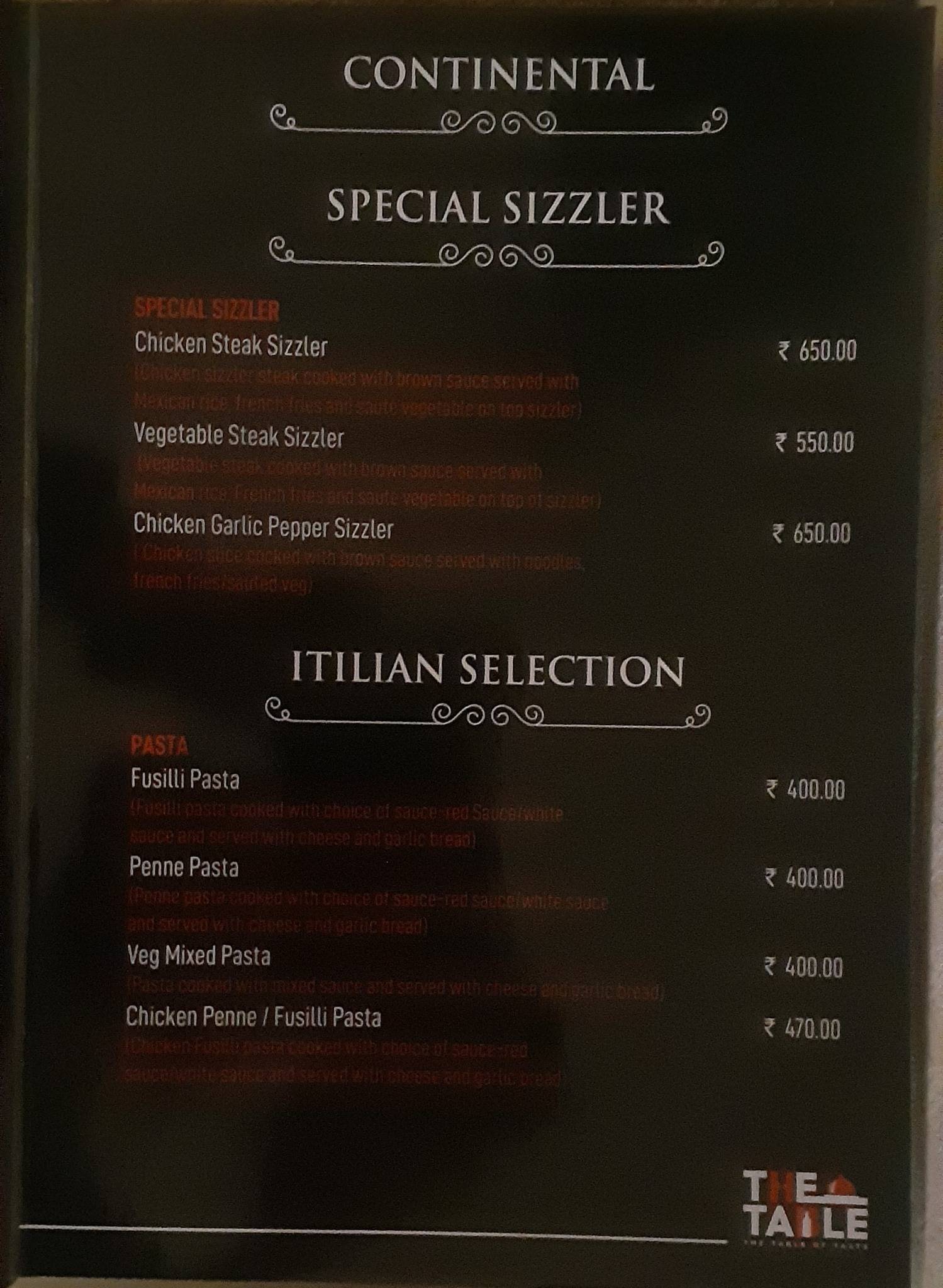 Menu at The Table (Guwahati), Guwahati