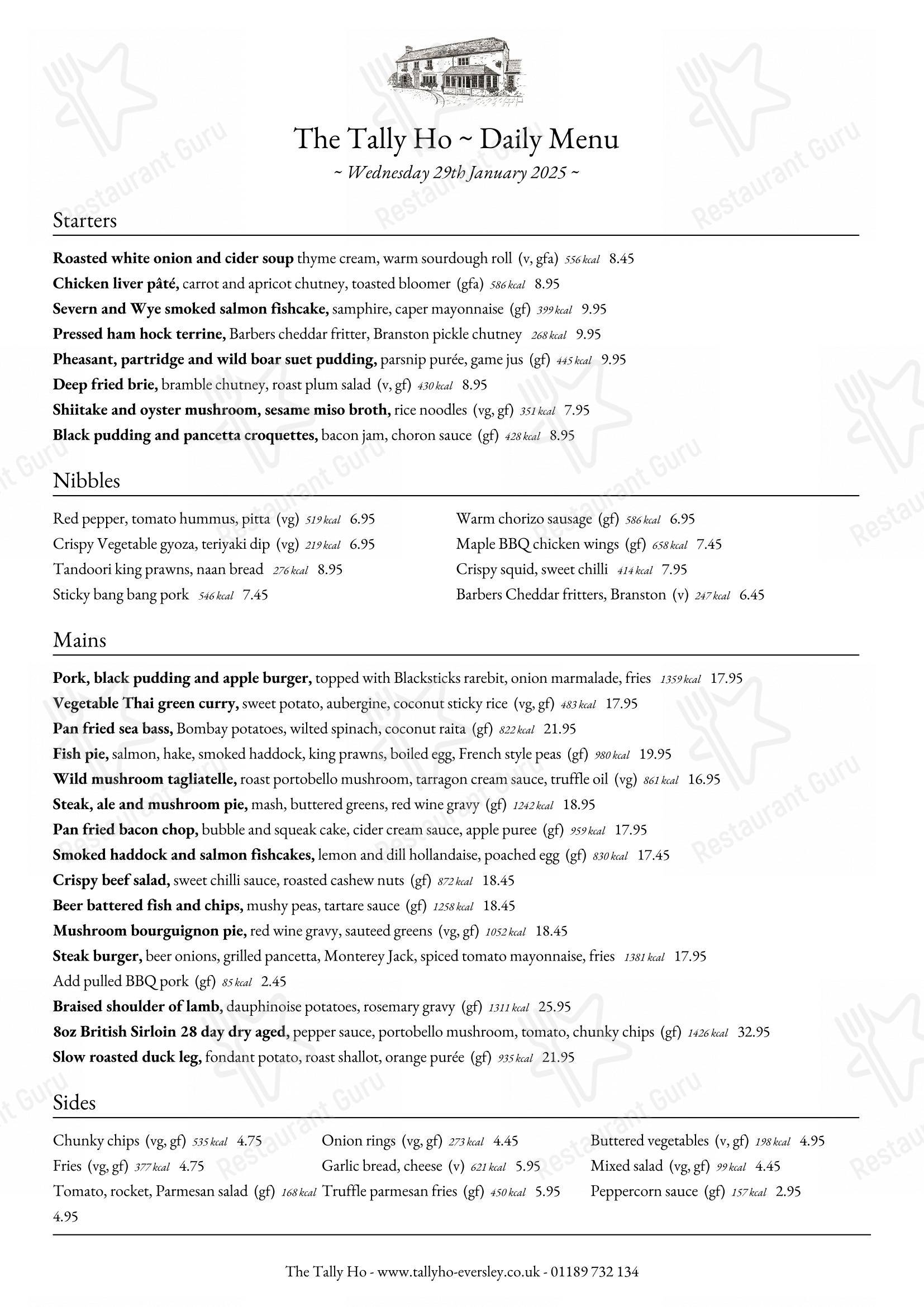 Menu at The Tally Ho pub & bar, Eversley