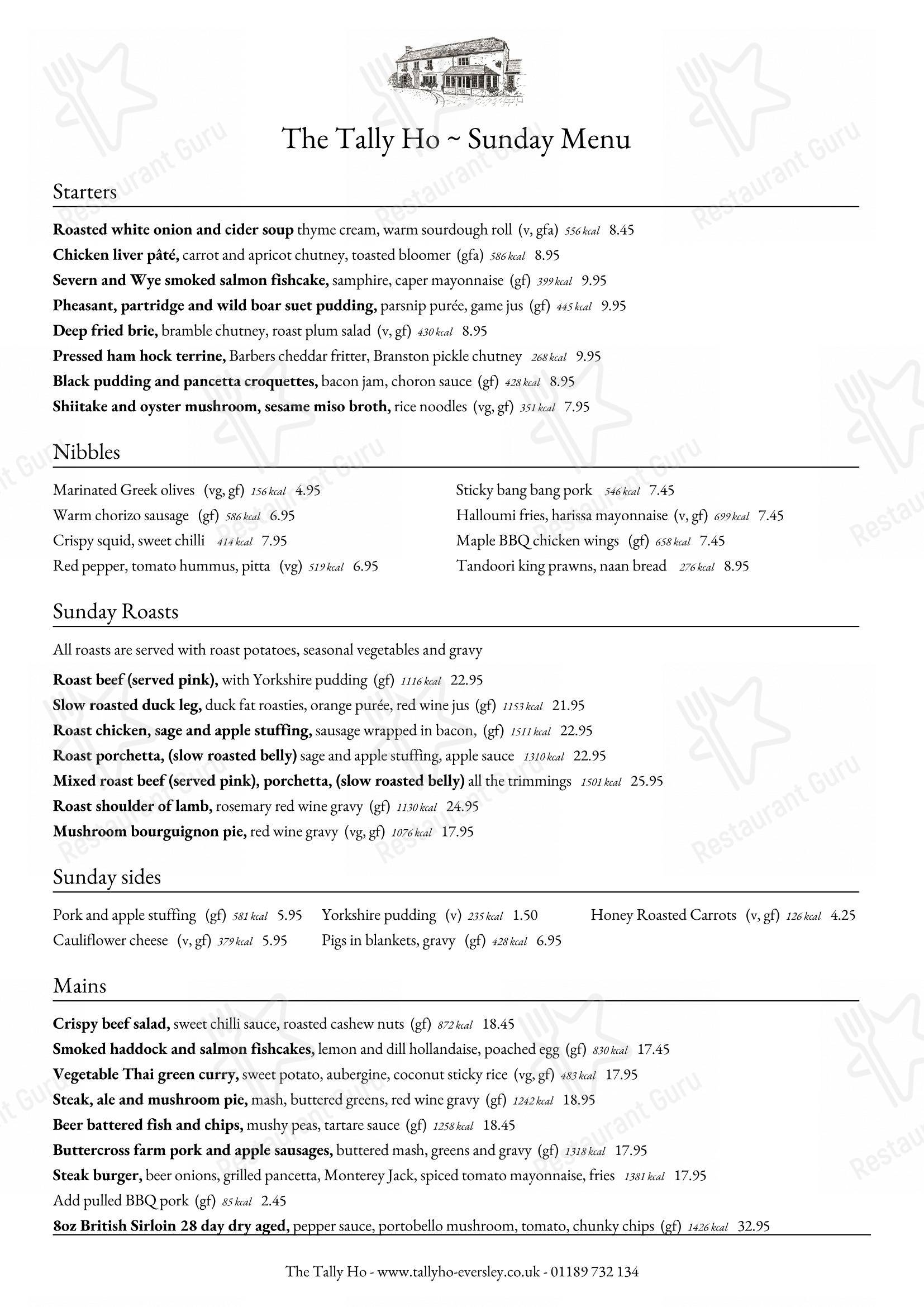 Menu at The Tally Ho pub & bar, Eversley