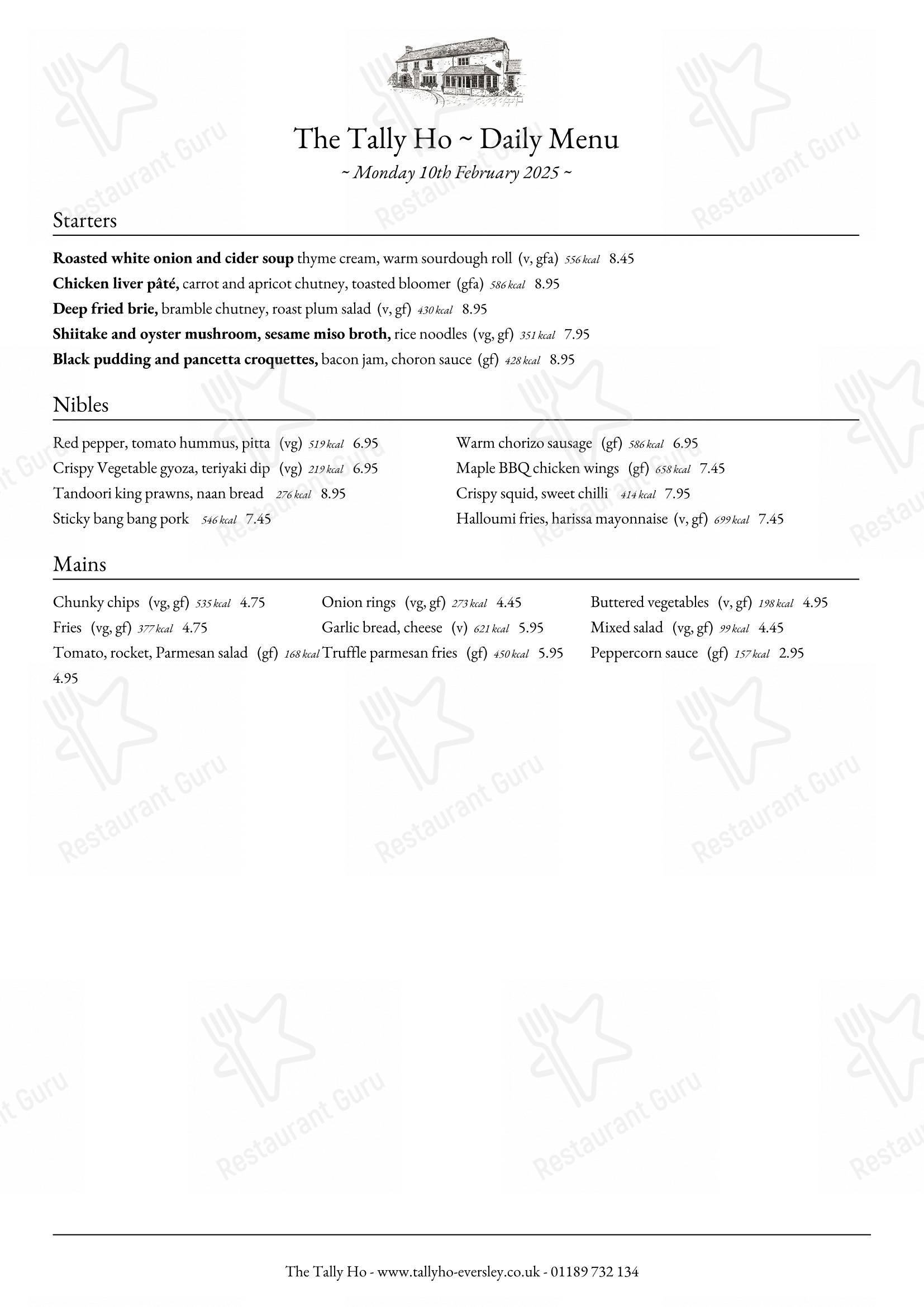 Menu at The Tally Ho pub & bar, Eversley