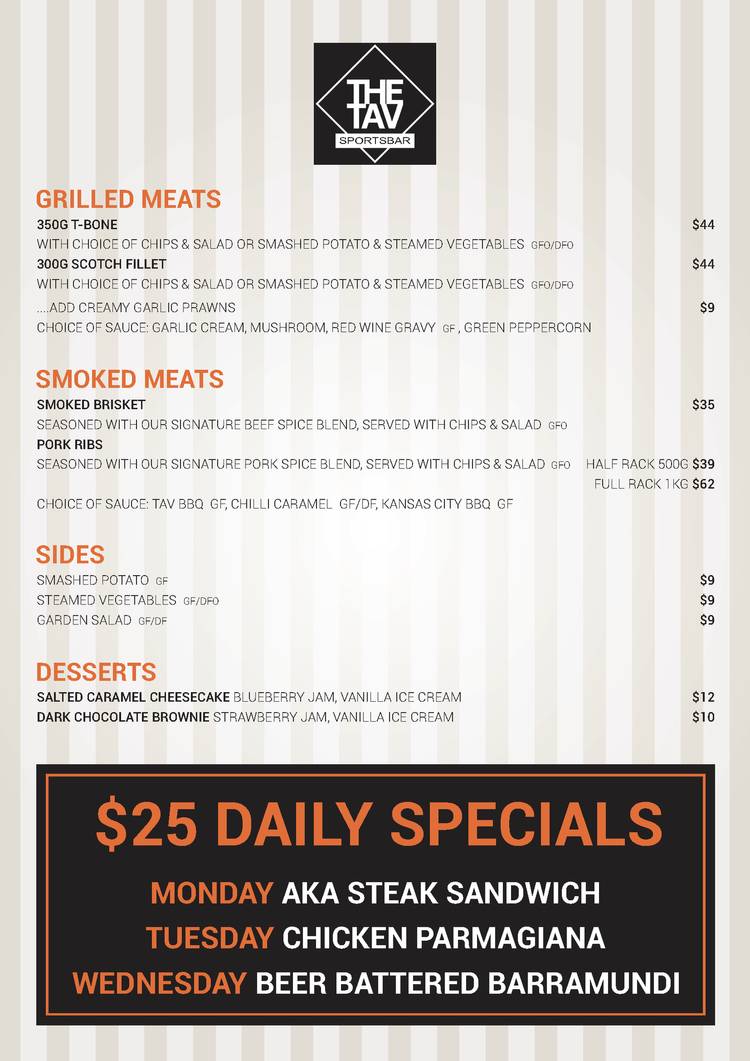 Menu at The Tav Sportsbar, Busselton